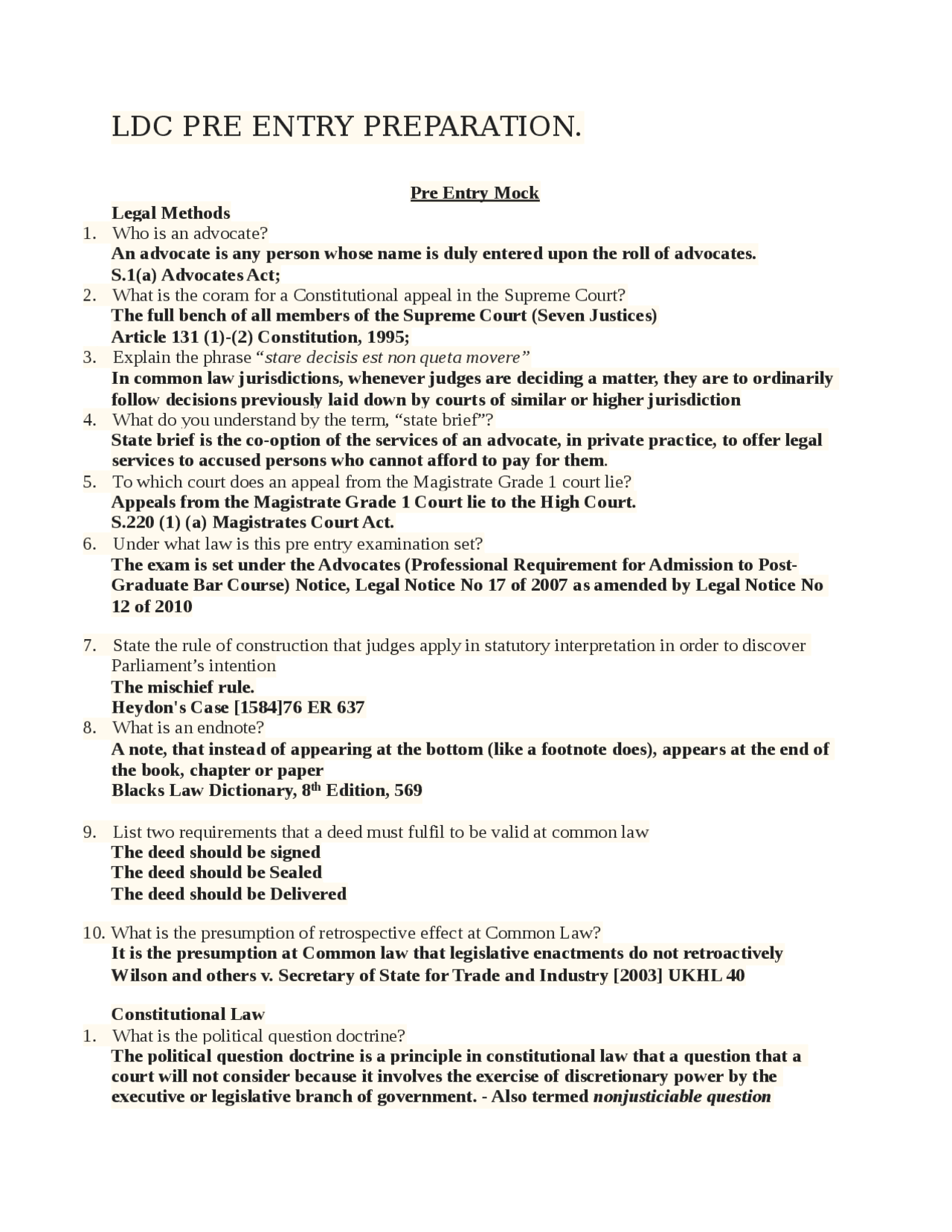 LDC PRE ENTRY PREPARATION - Docsity