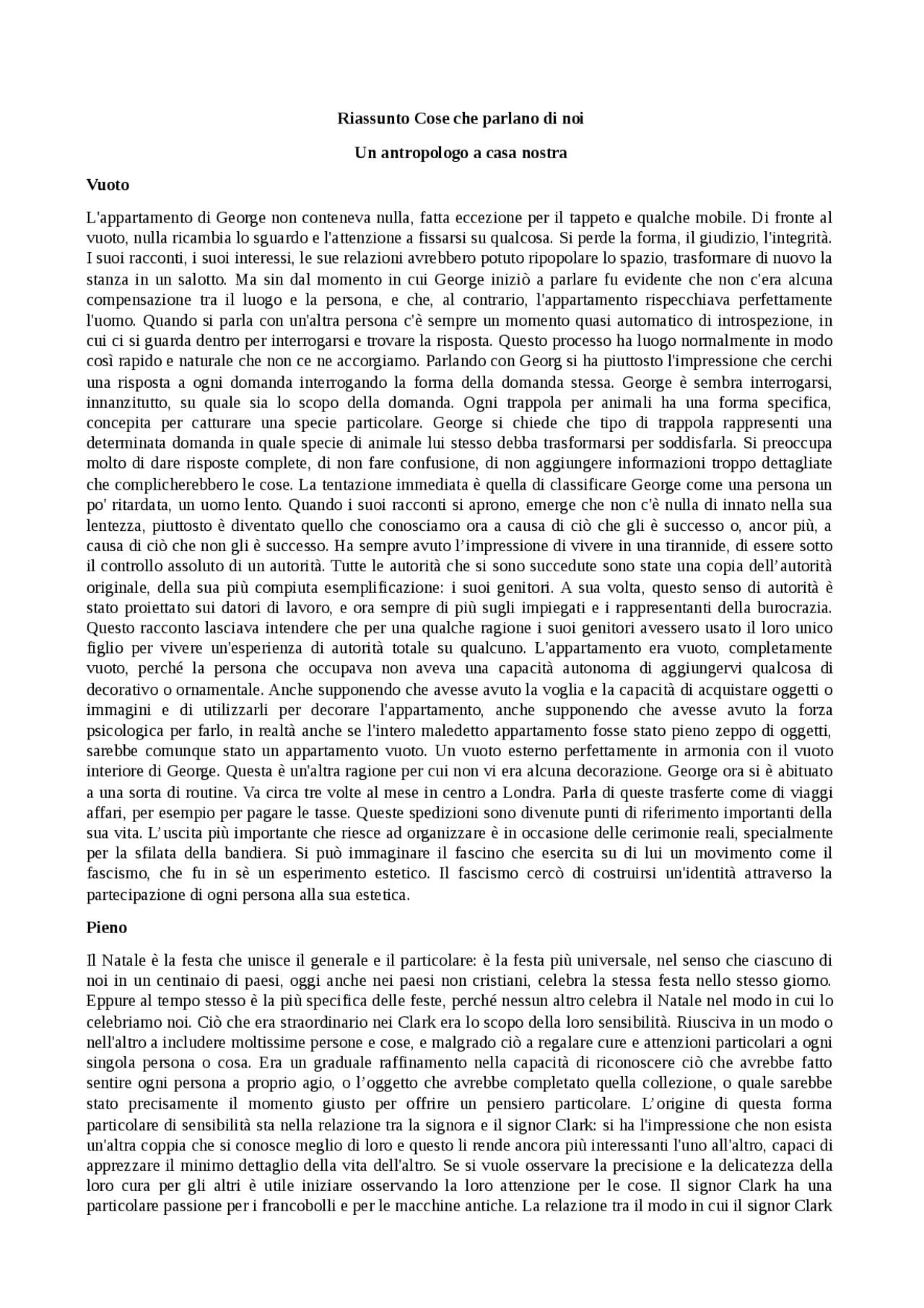 Riassunto Cose Che Parlano Di Noi Un Antropologo A Casa Nostra Docsity