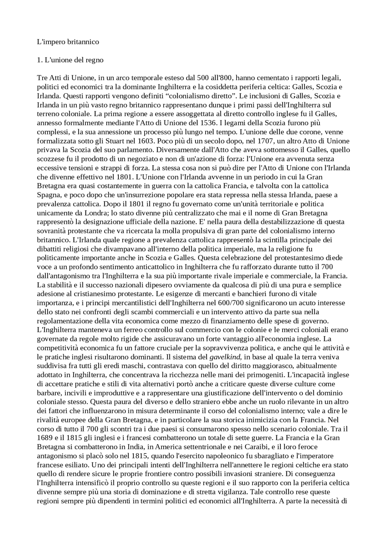 "L'impero britannico" di Philippa Levine - Sintesi integrale - Docsity