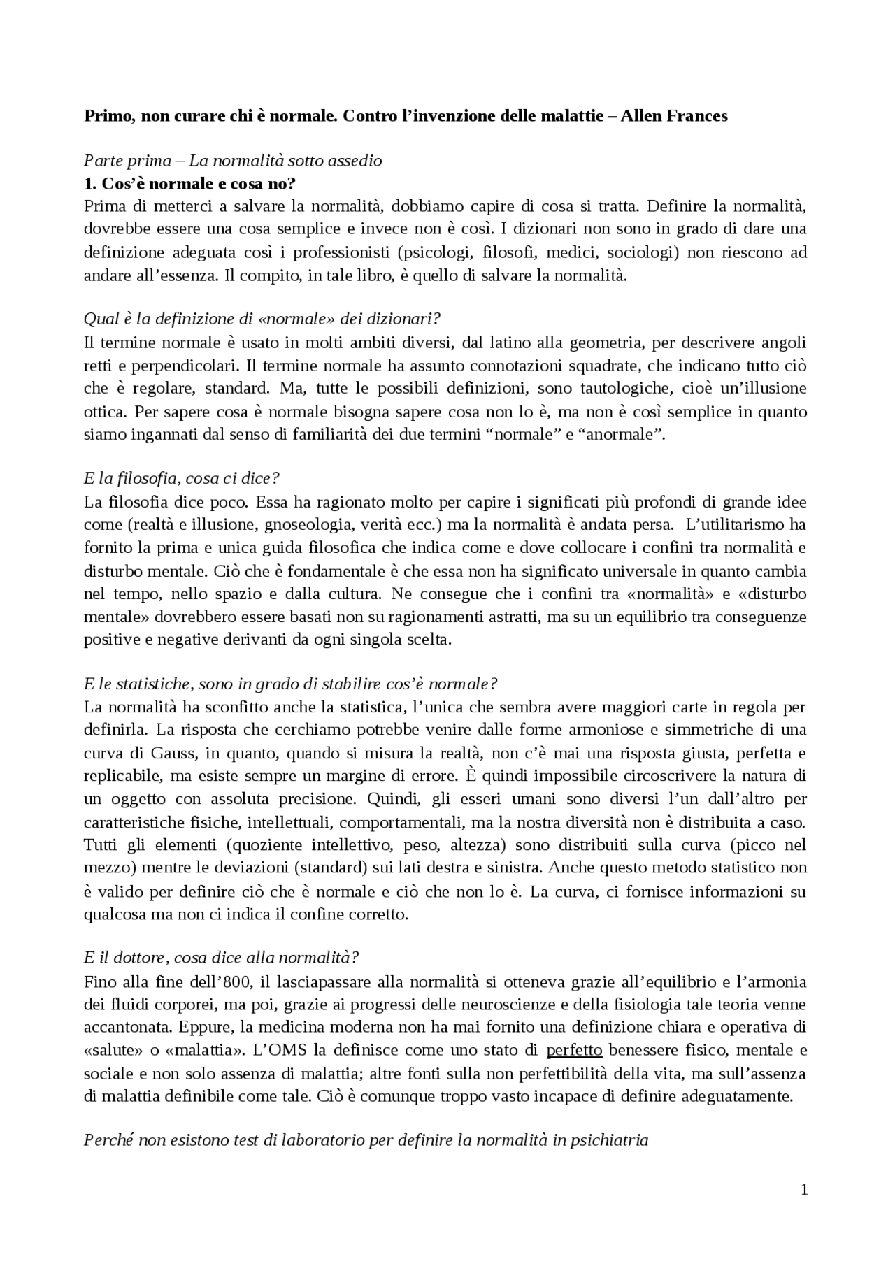 Primo Non Curare Chi è Normale Docsity