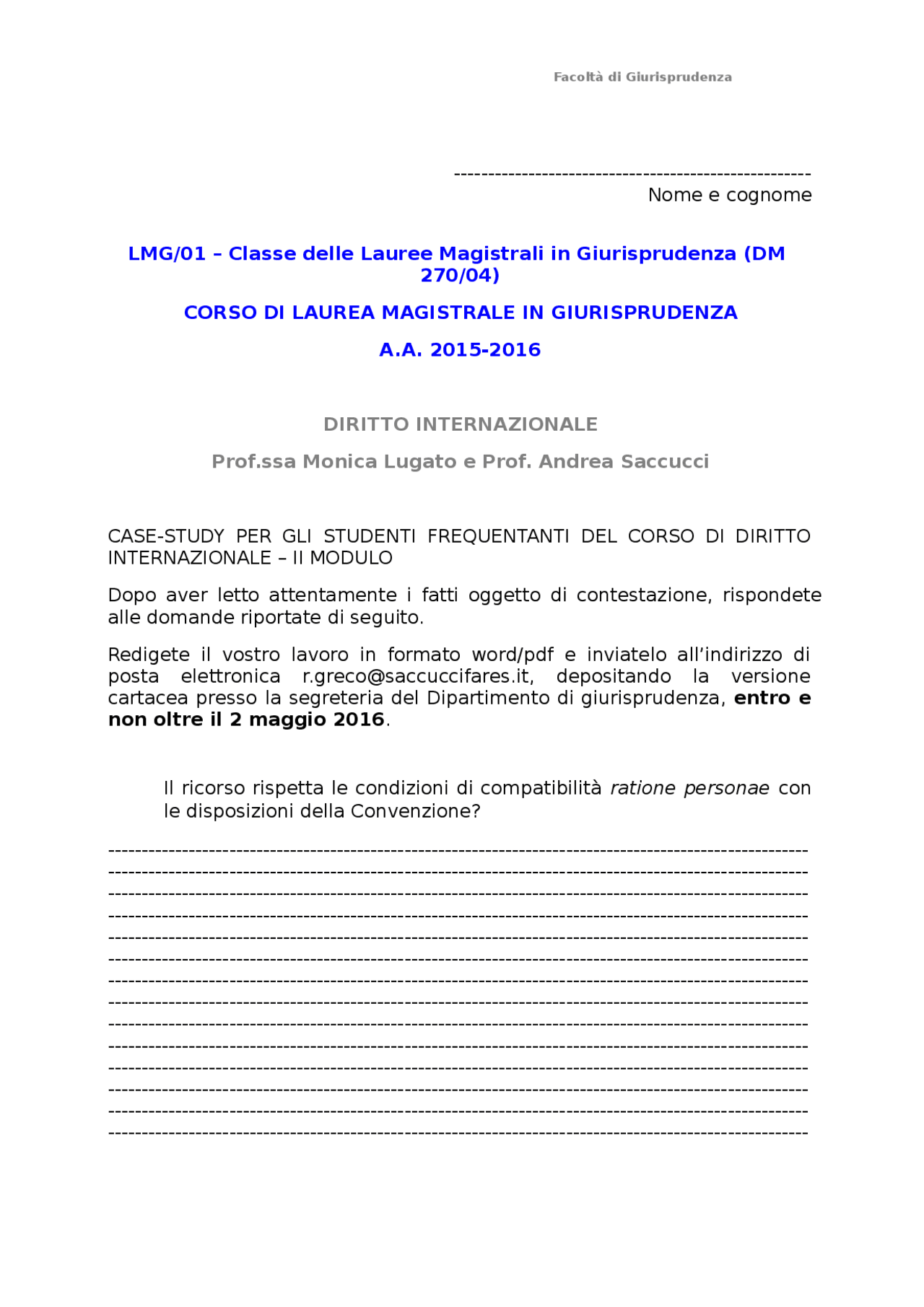 Esercitazione esame diritto internazionale - Docsity