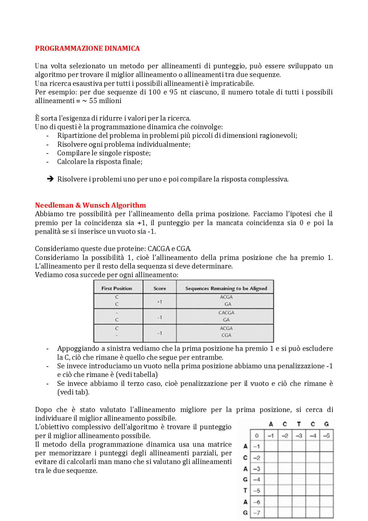 Programmazione dinamica | Appunti di Informatica Medica | Docsity