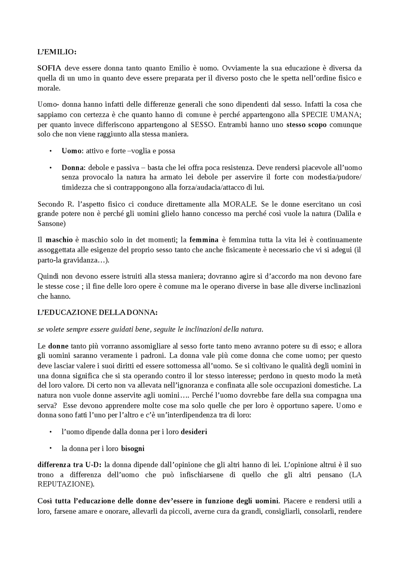 Emilio Libro V Rousseau Sintesi Del Corso Di Pedagogia Docsity