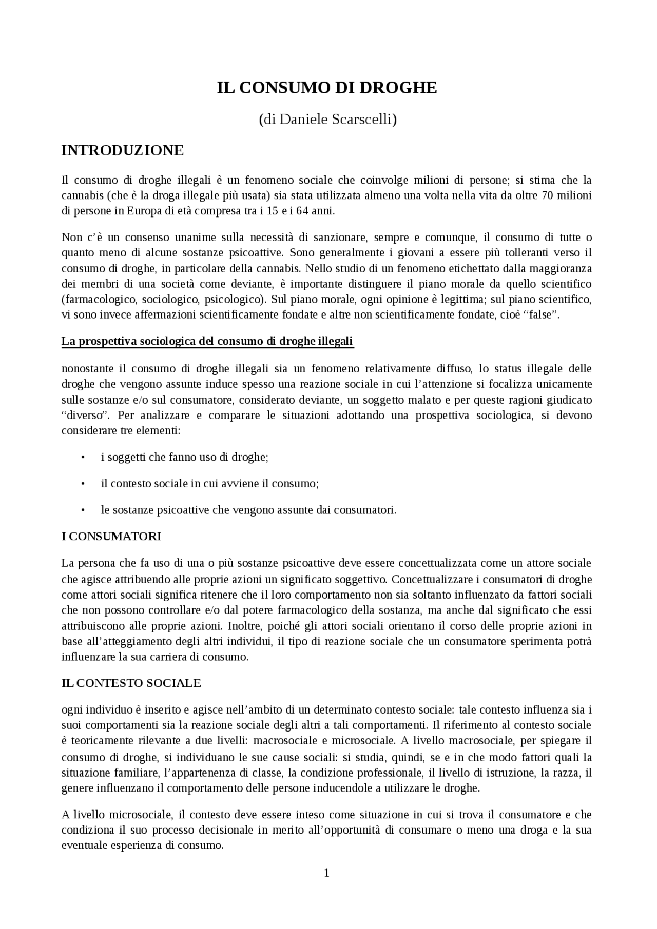 Il Consumo Di Droghe Scarscelli Docsity