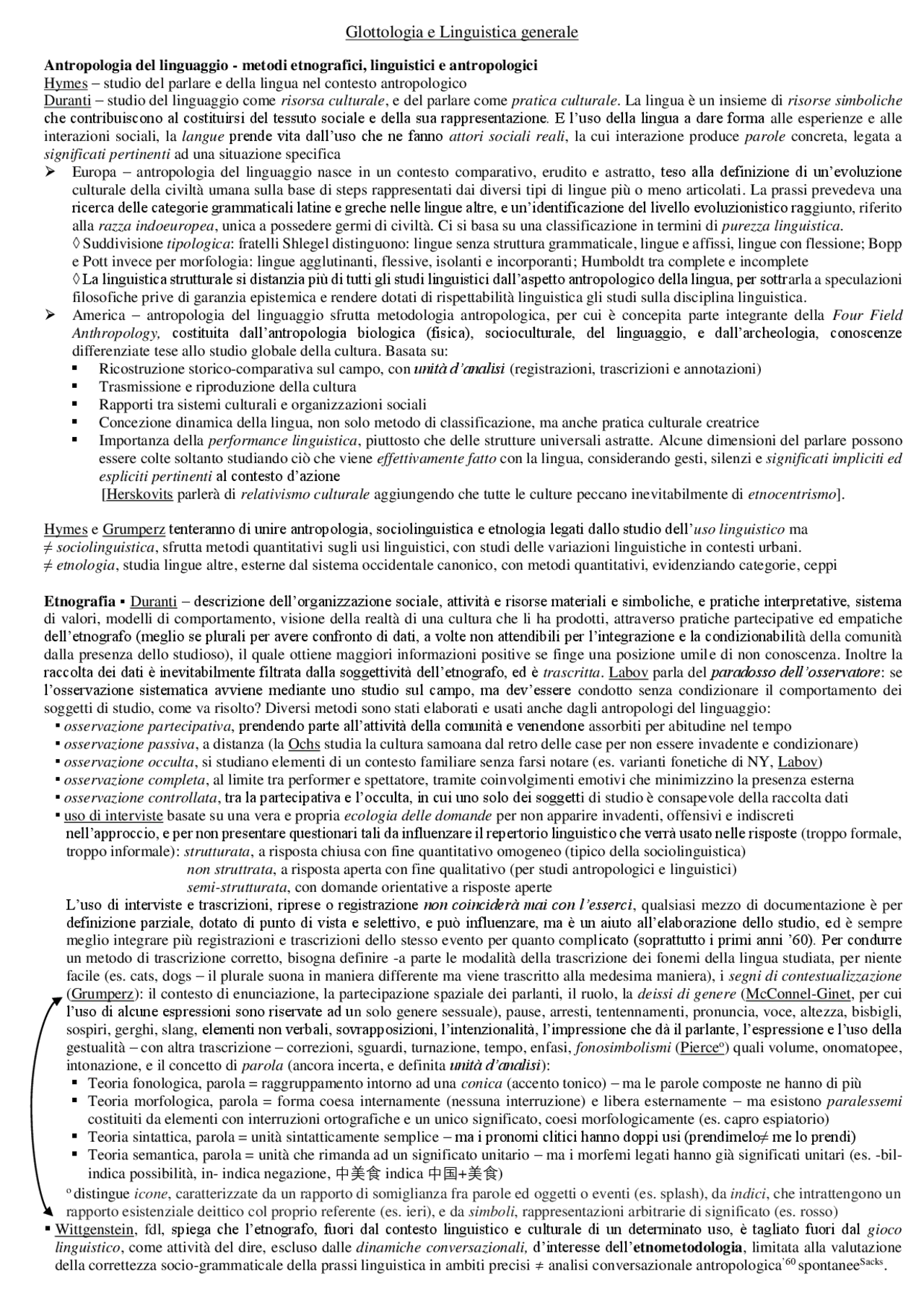 Glottologia E Linguistica Generale Docsity