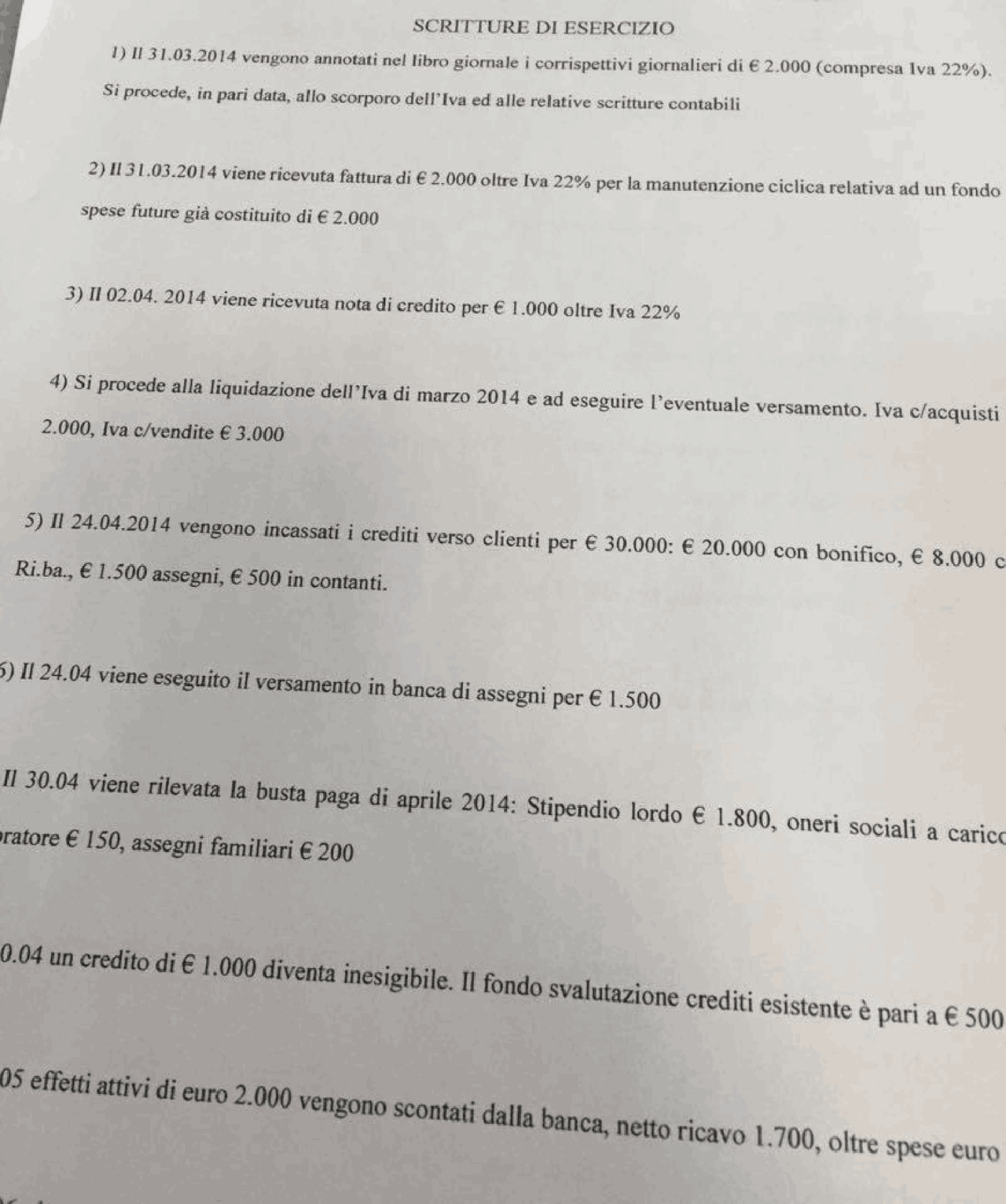 Testo Esercizi Contabilità Docsity