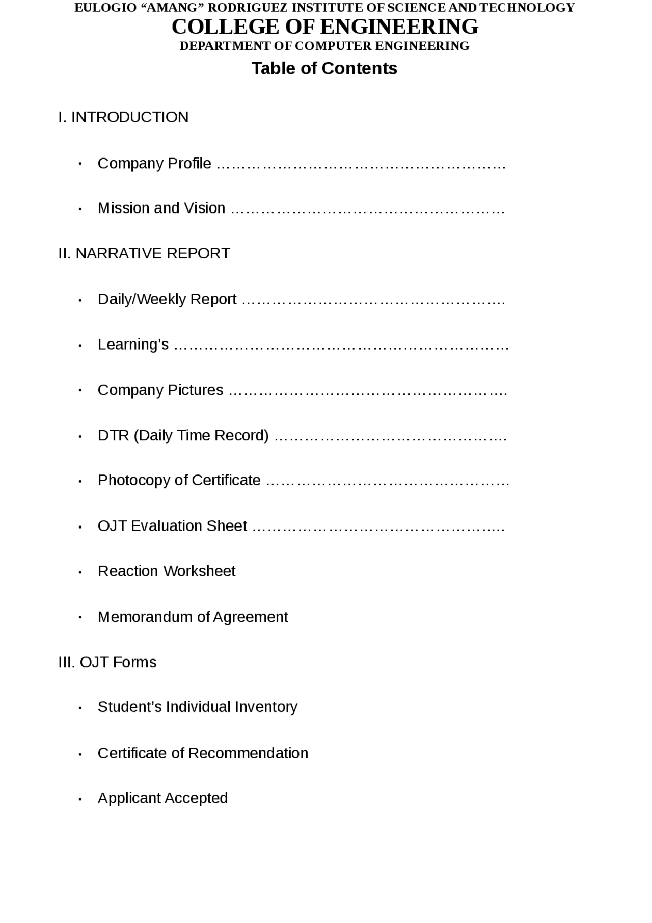 Table of contents dwdd - Docsity