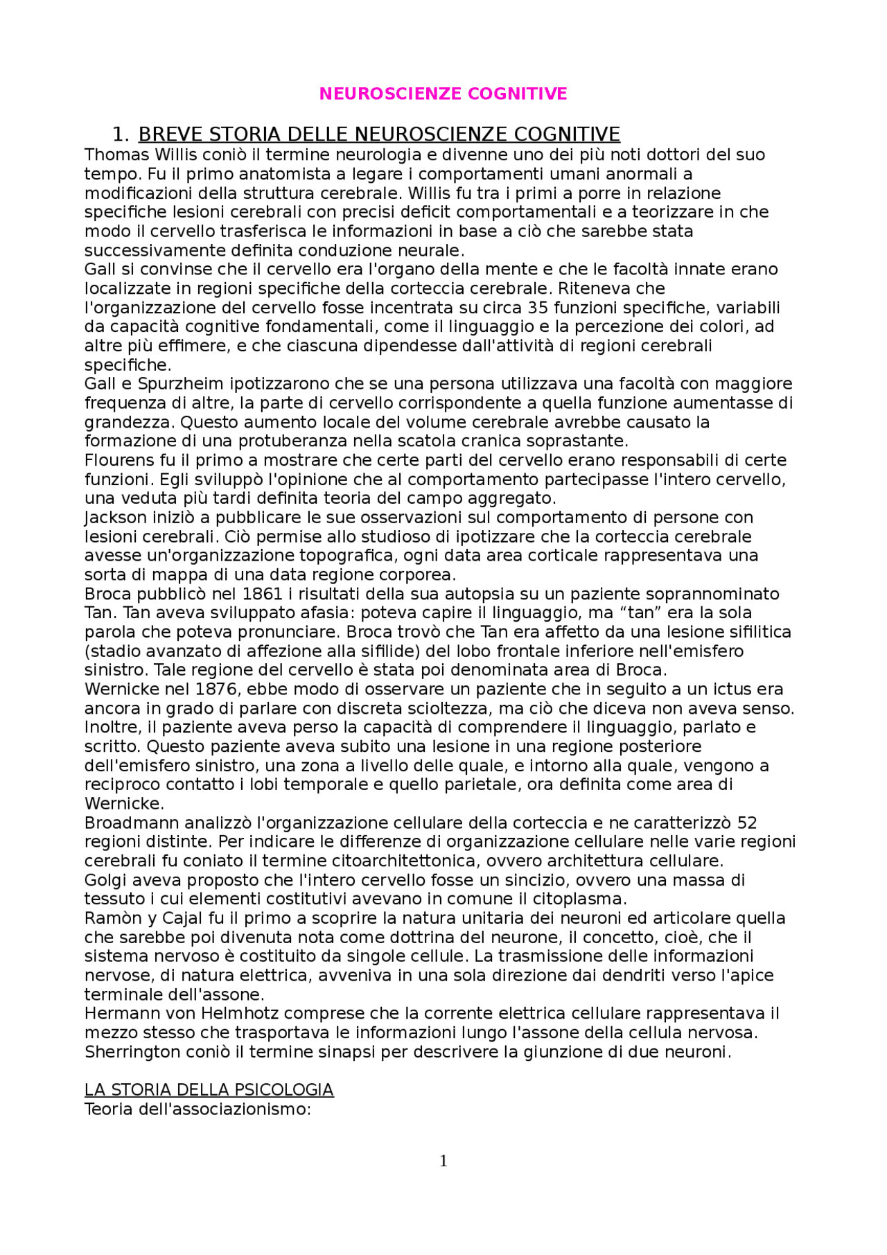 Neuroscienze Cognitive Docsity