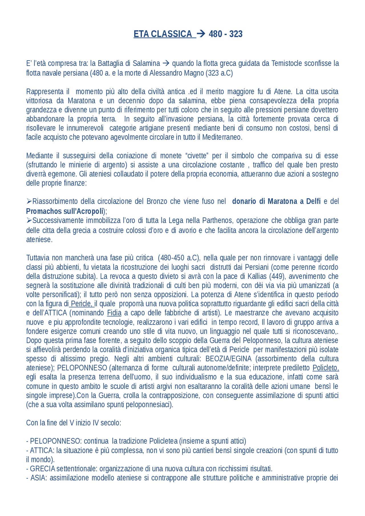 Storia dell'arte greca : eta classica - Docsity