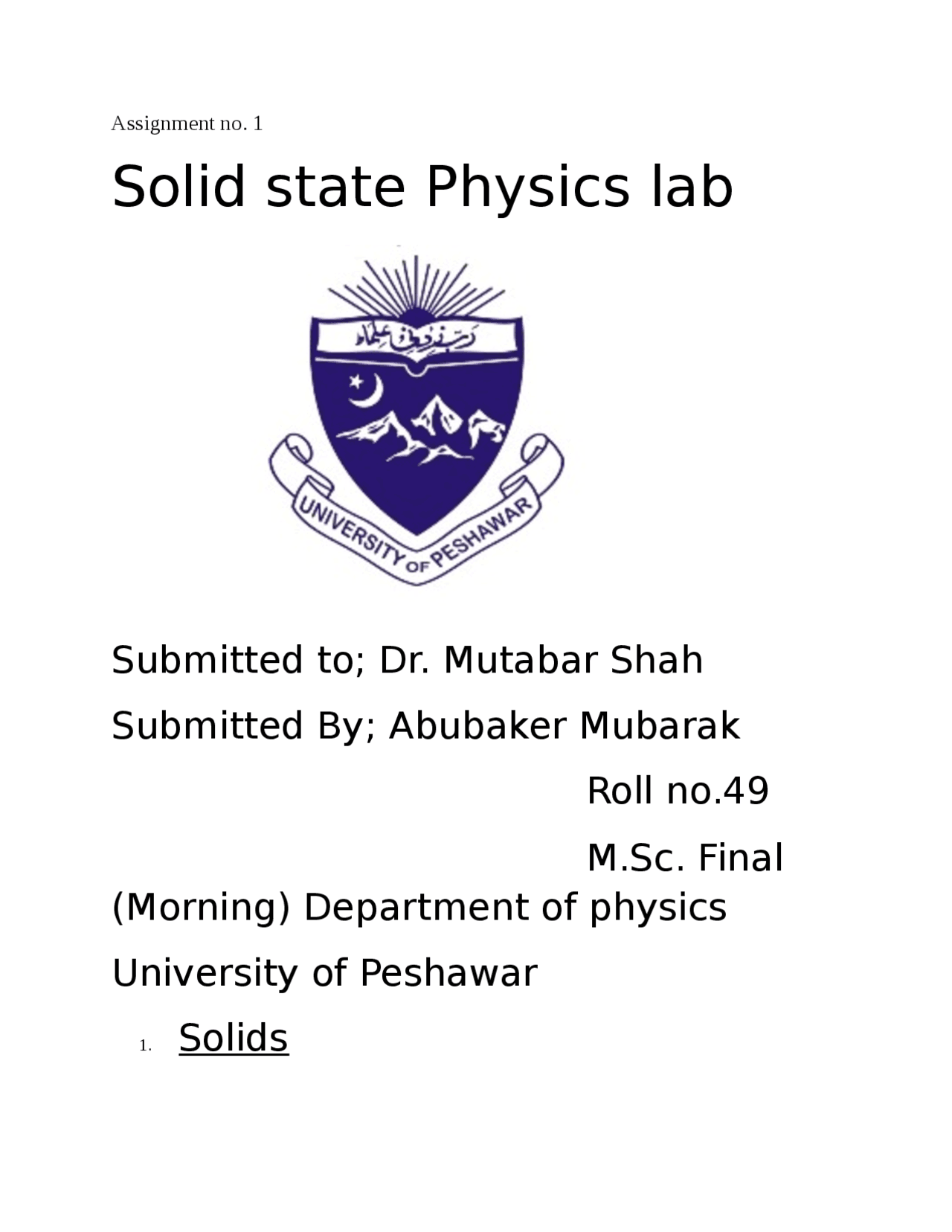 Introduction To Solid State Physics Lab Docsity