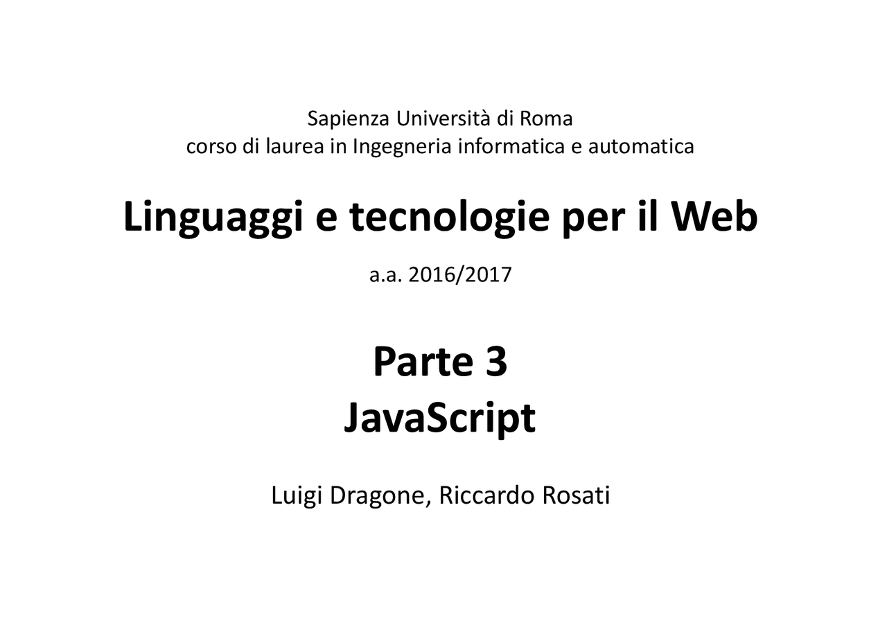 Appunti Su Linguaggio Javascript Dispense Di Programmazione E