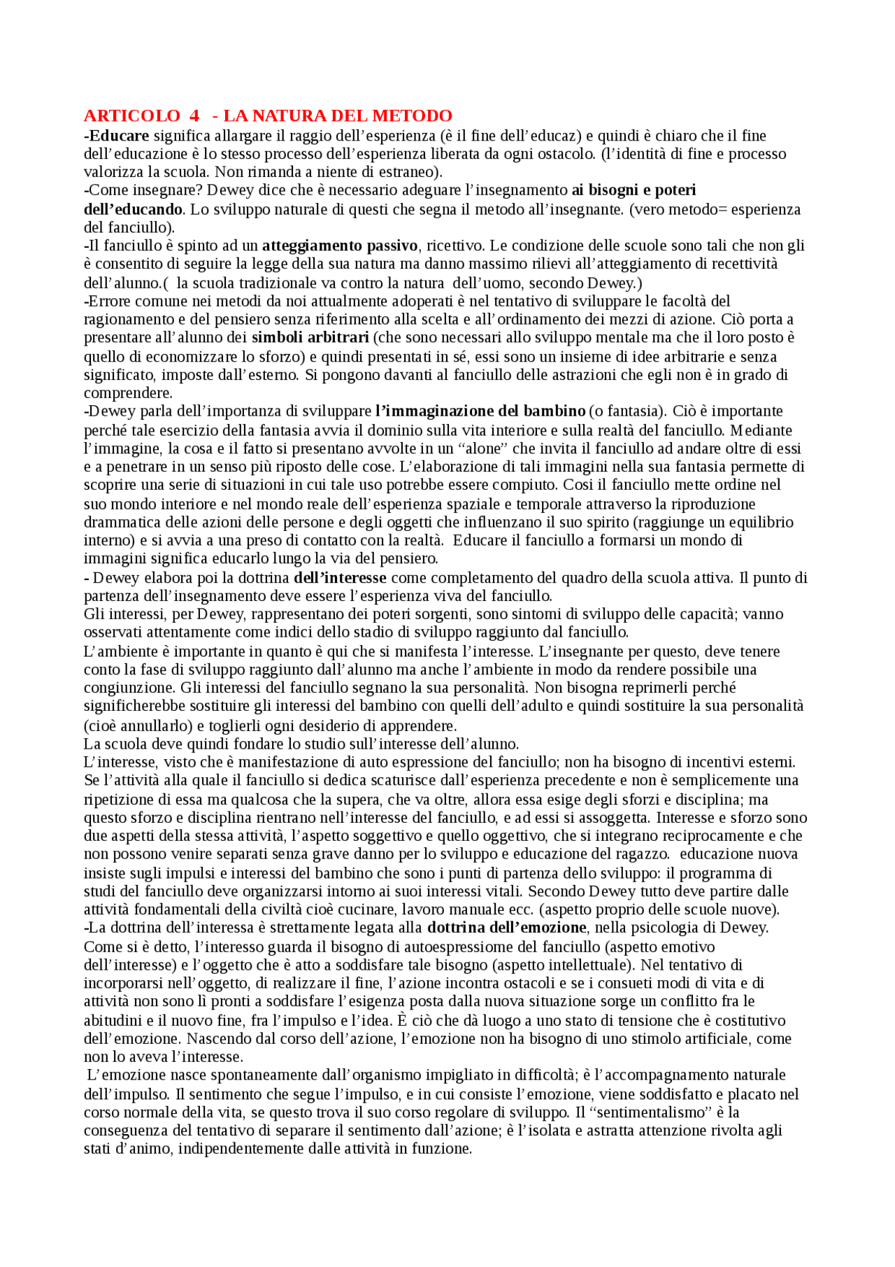 Il Mio Credo Pedagogico Dewey Docsity