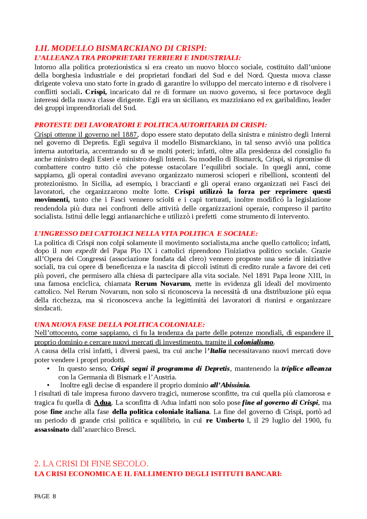 Riassunto Di Crispi E Giolitti Docsity