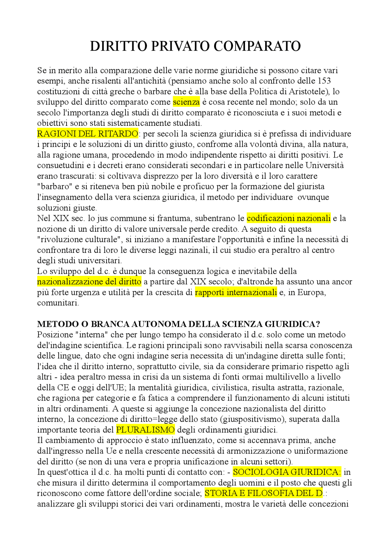 Appunti Diritto Comparato Docsity