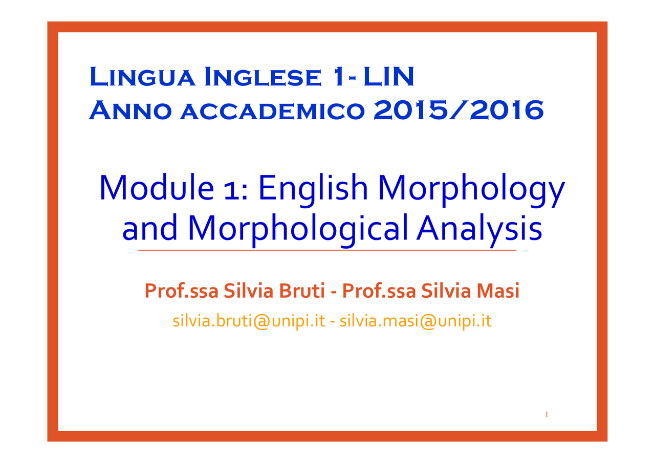 Riassunto Morfologia Lingua Inglese 1 Docsity