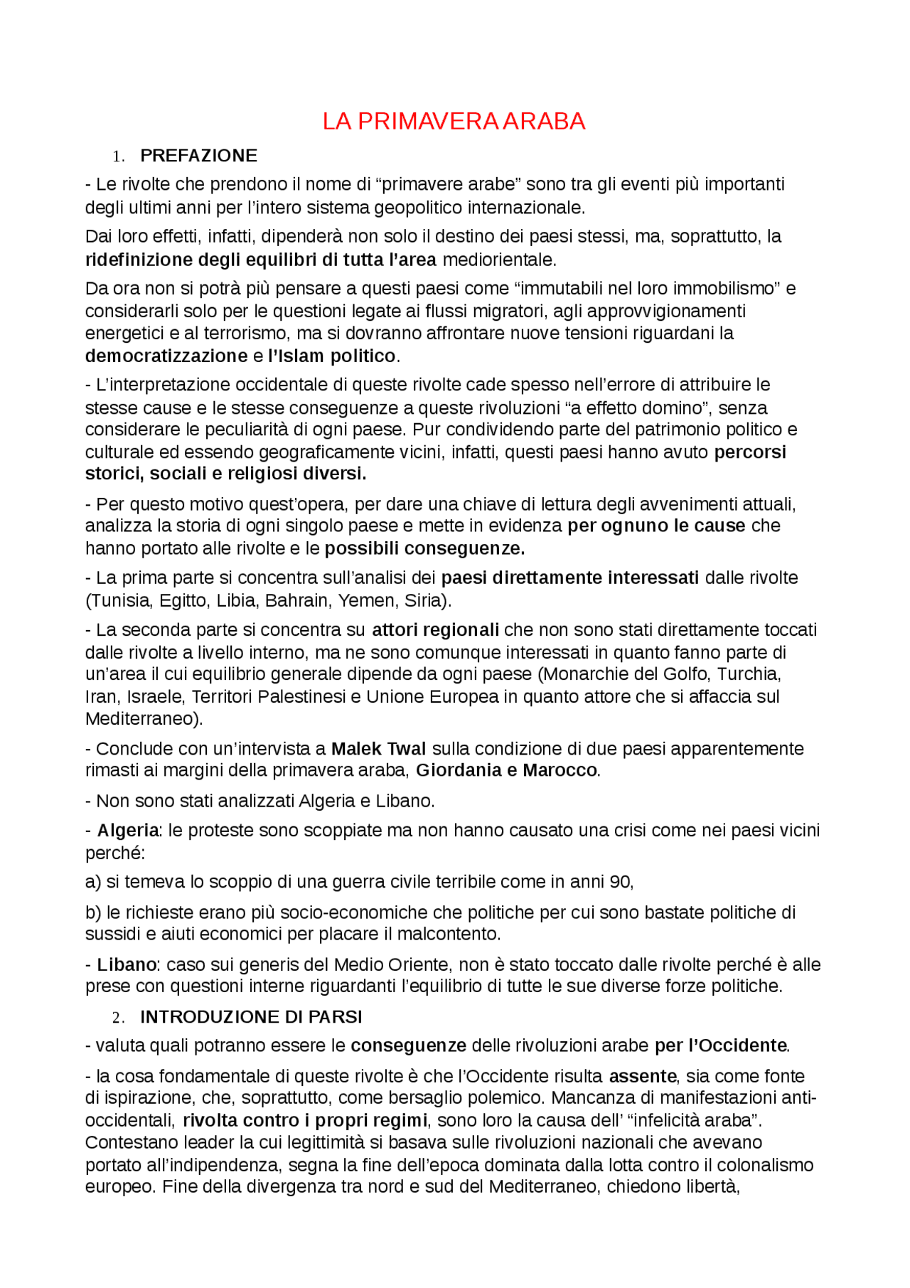 Riassunto del libro "La primavera araba" - Docsity