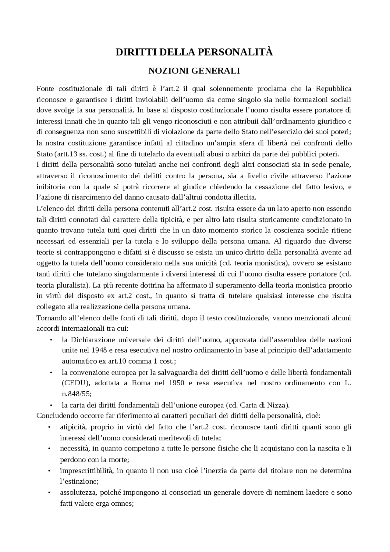 Diritti Della Personalità Docsity