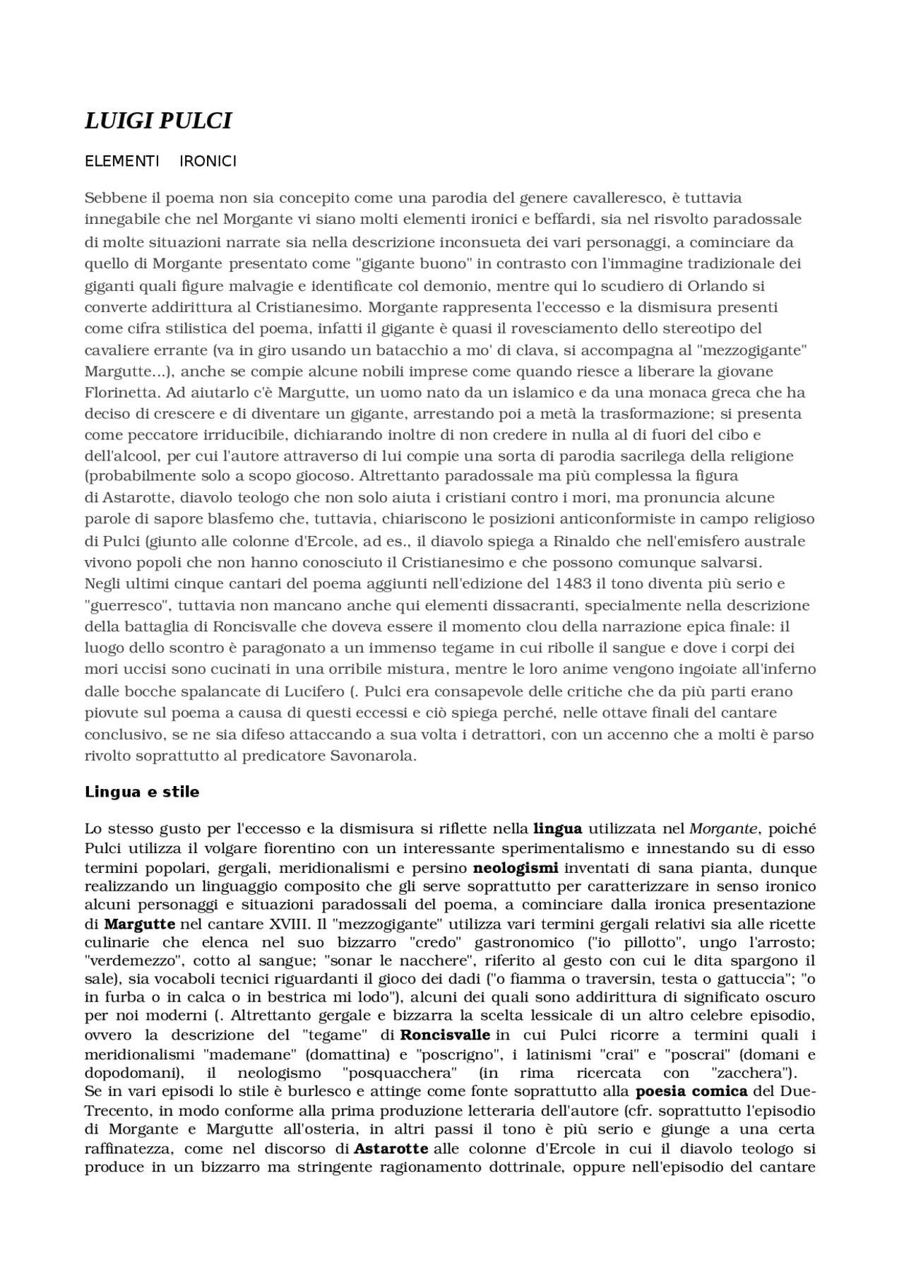 Luigi Pulci Il Morgante E Vita Di Poggio Bracciolini Docsity