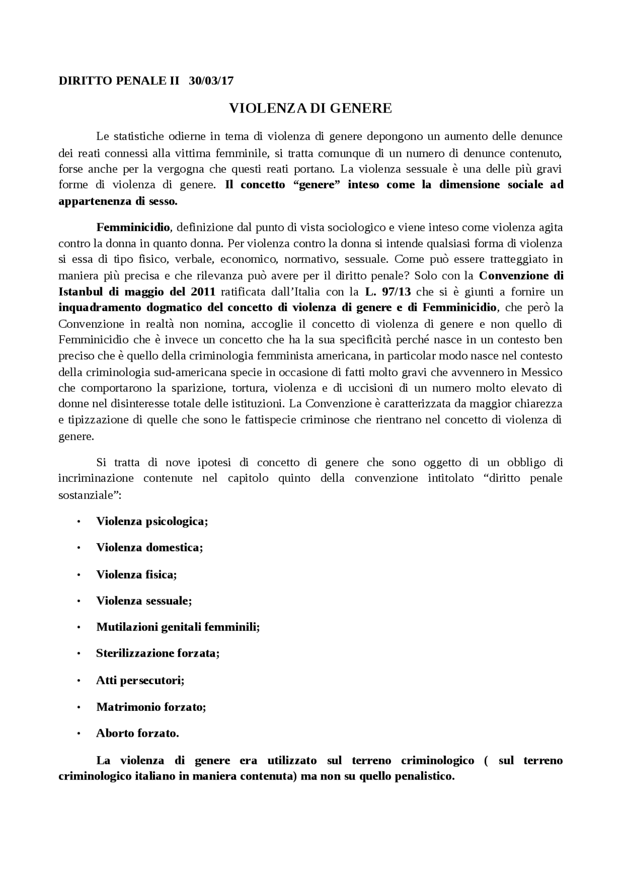 Lezione Sulla Violenza Di Genere Docsity
