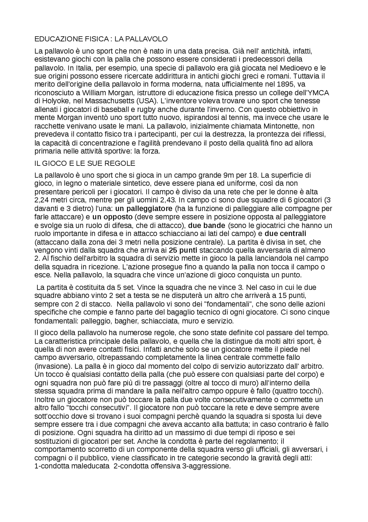 Educazione Fisica La Pallavolo Docsity