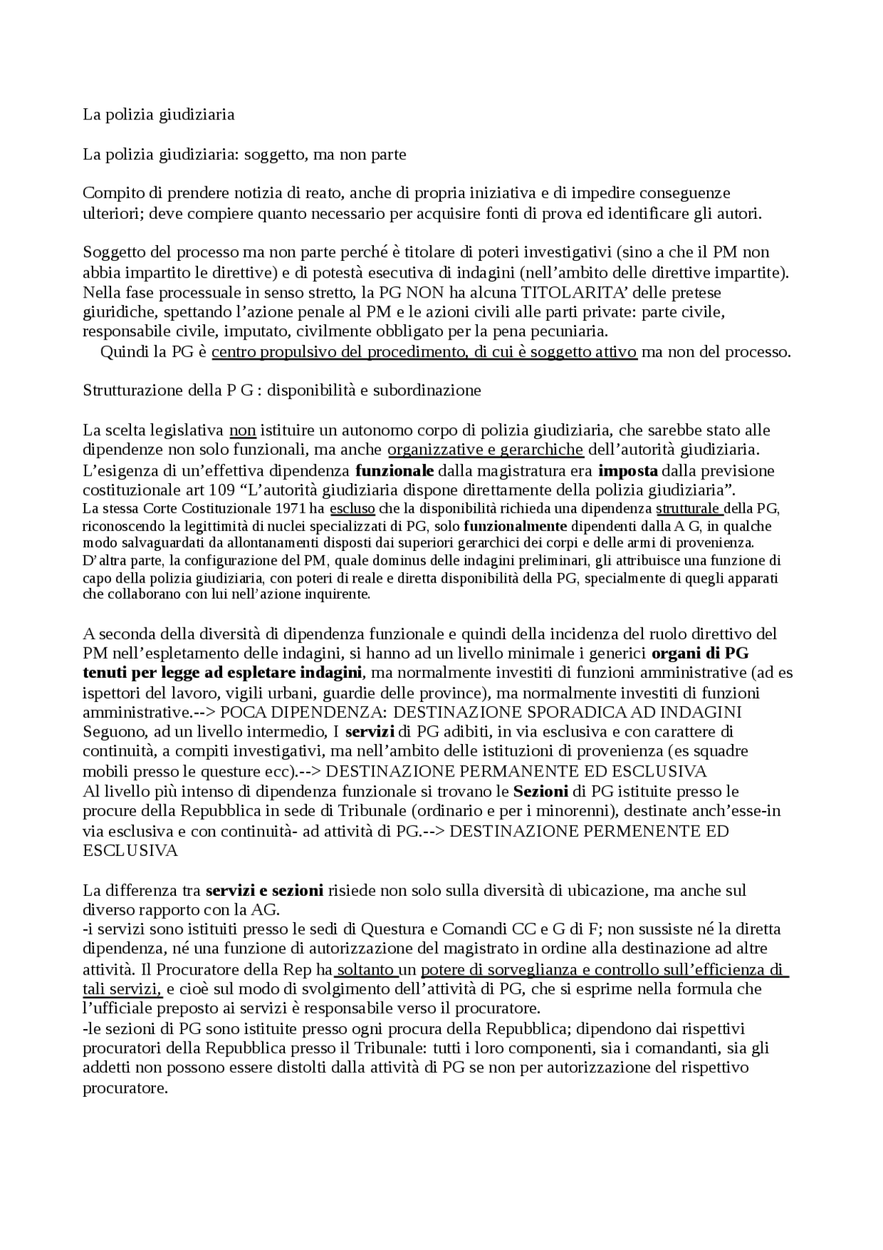 La Polizia Giudiziaria Prove Desame Di Diritto Processuale Docsity