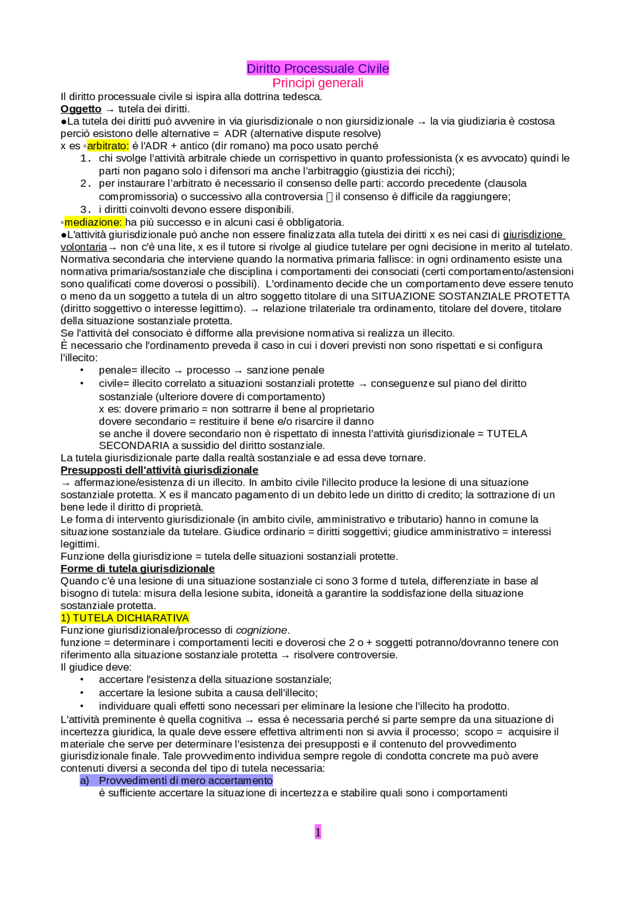 Diritto Processuale Civile Principi Generali Docsity