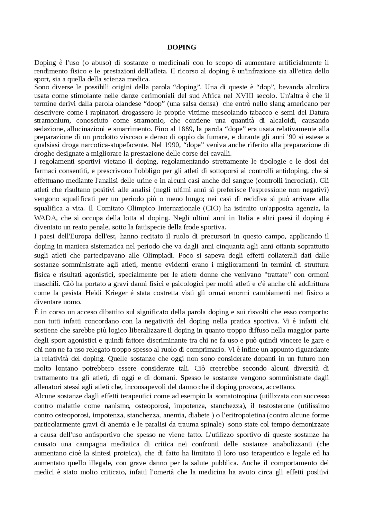 Ricerca Sul Doping Per Tesina Docsity