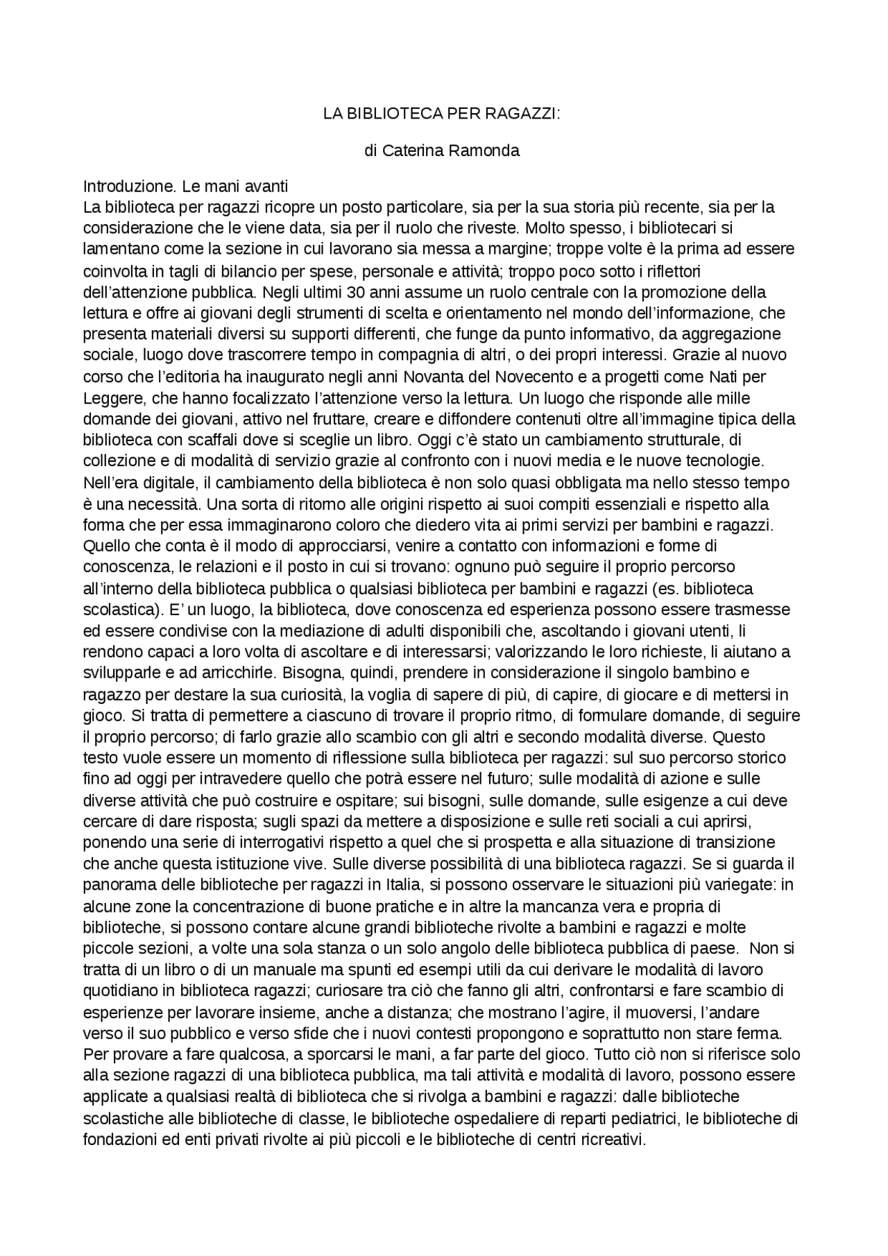La Biblioteca Per Ragazzi Docsity