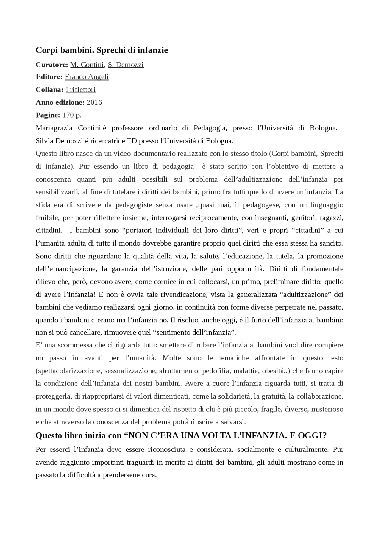 Relazione Corpi E Bambini Docsity