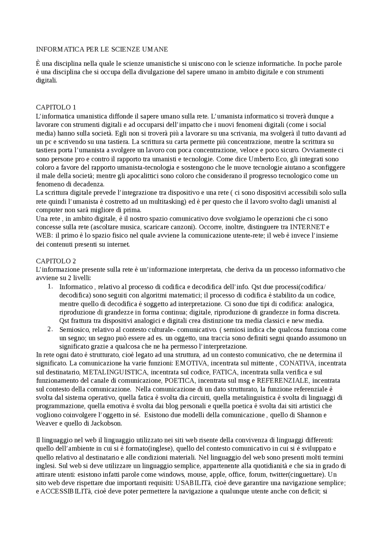 Informatica Per Le Scienze Umane Docsity
