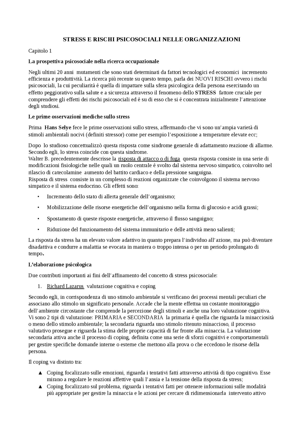 Stress e rischi psicosociali nelle organizzazioni - Docsity