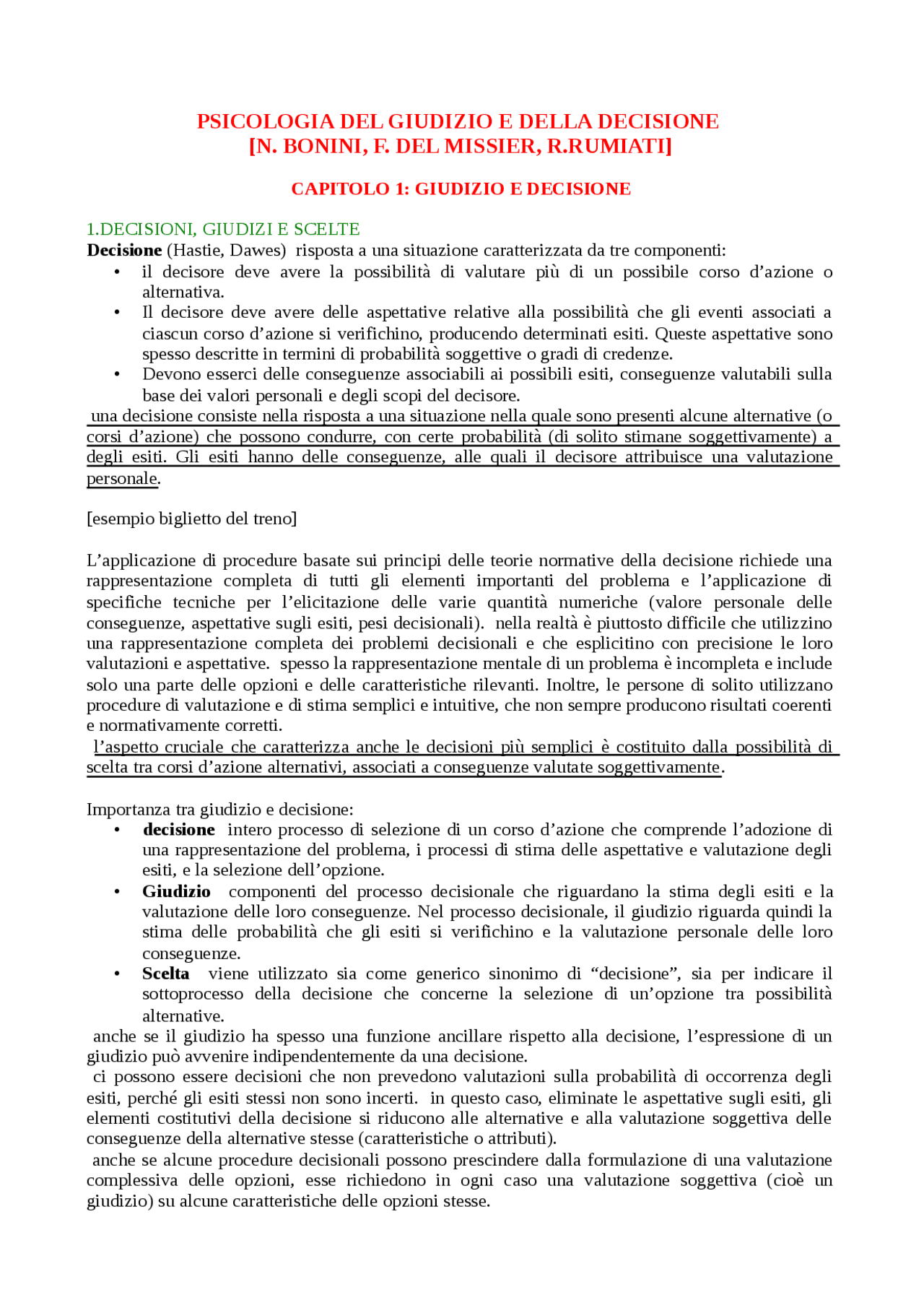 Psicologia Del Giudizio E Della Decisione Docsity