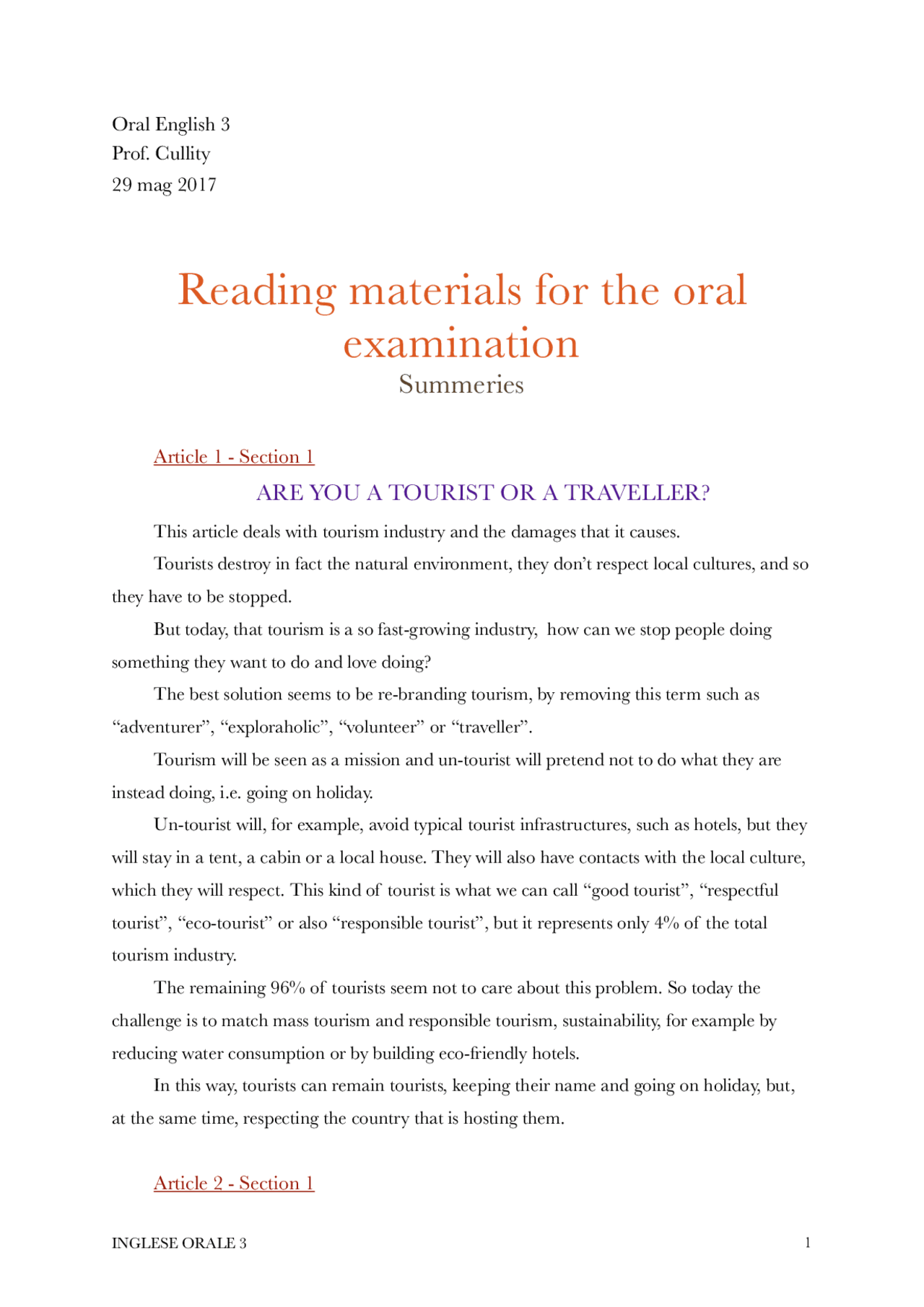 Reading materials for oral examination 3 | Appunti di Lingua Inglese ...