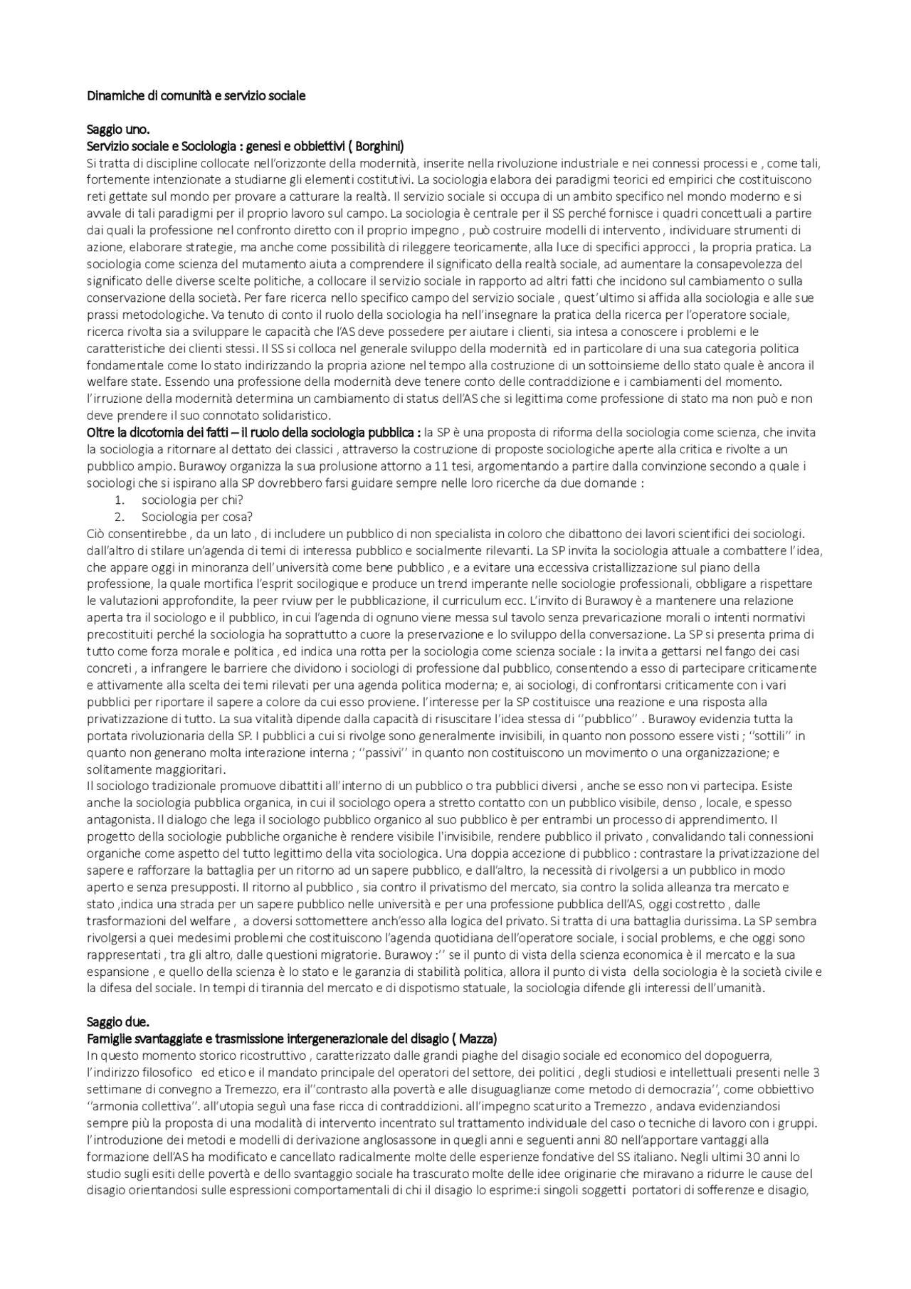 Dinamiche Di Comunità E Servizio Sociale Docsity