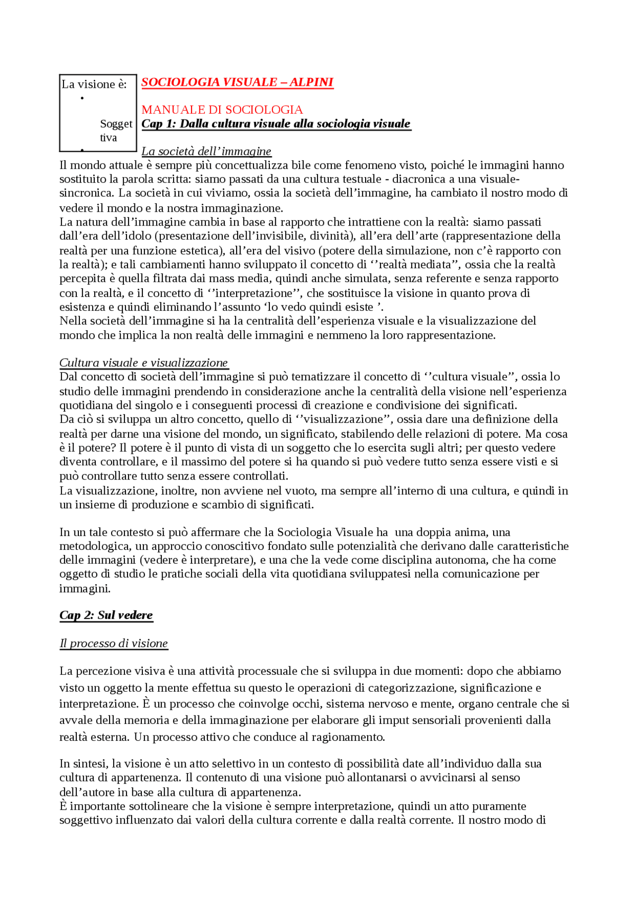 Appunti Esame Sociologia Visuale Prof Alpini Docsity