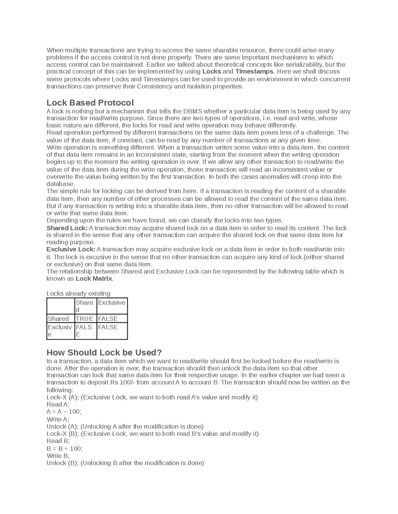 Concurrency Control mechanisms in rdbms - Docsity