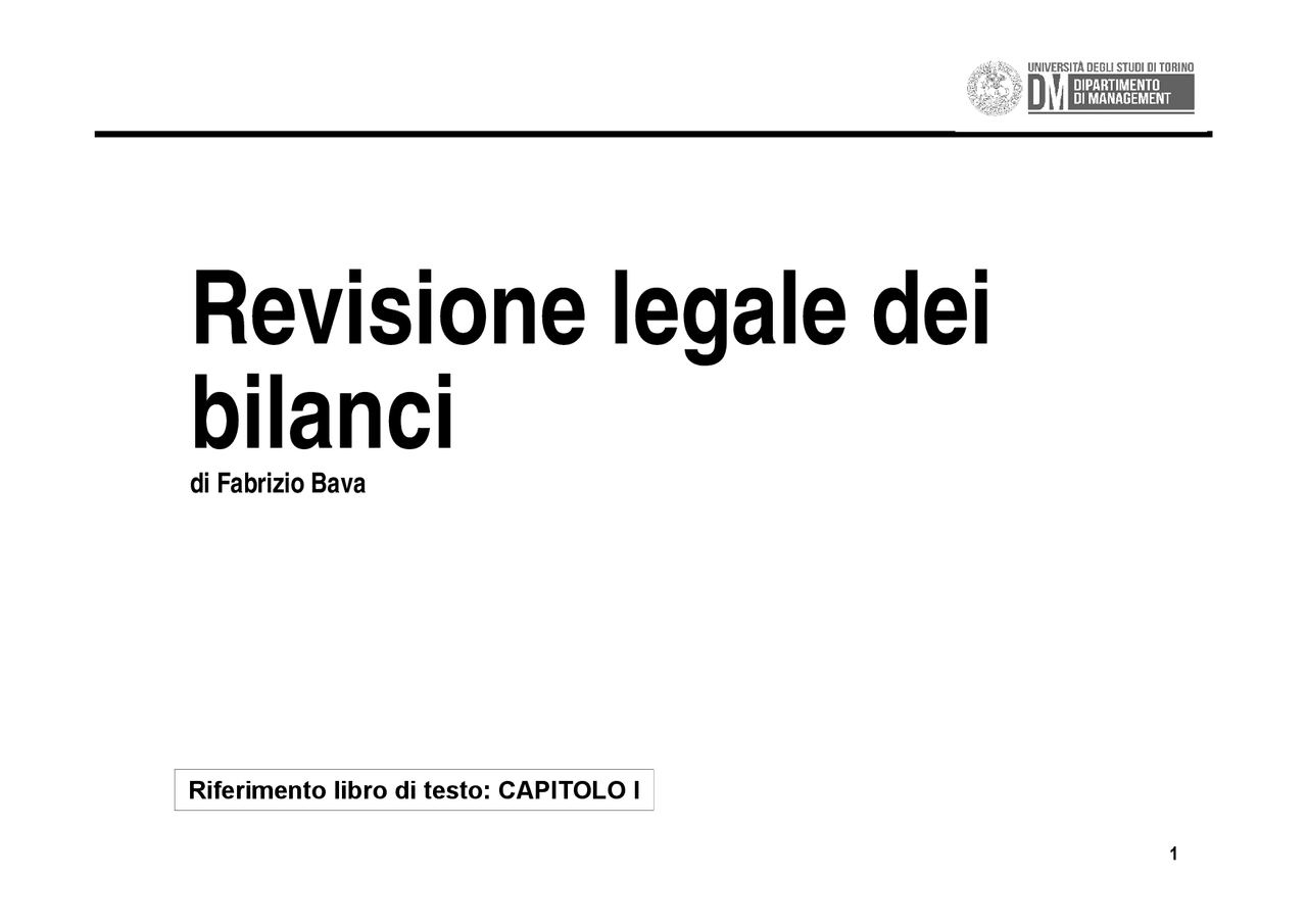 Revisione Legale Dei Bilanci Unito Prof Bava Lez 1 Docsity