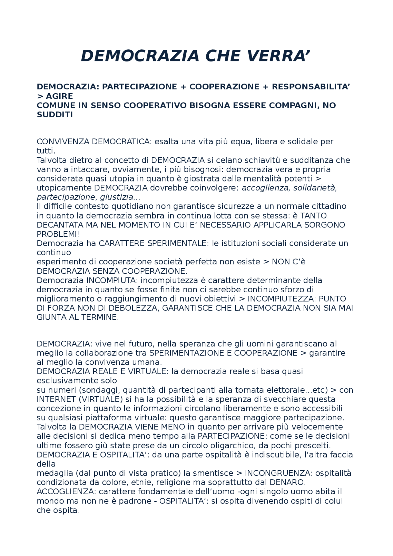 Democrazia Che Verrà Riassunto Schematico Docsity