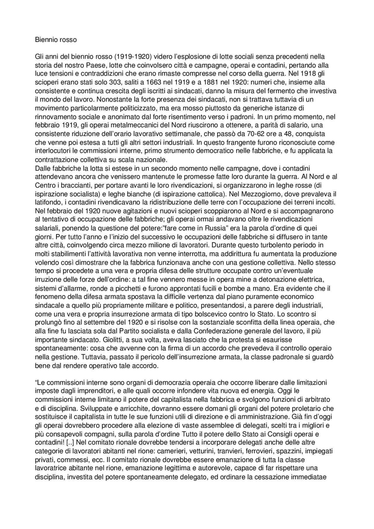 Biennio Rosso Appunti Docsity