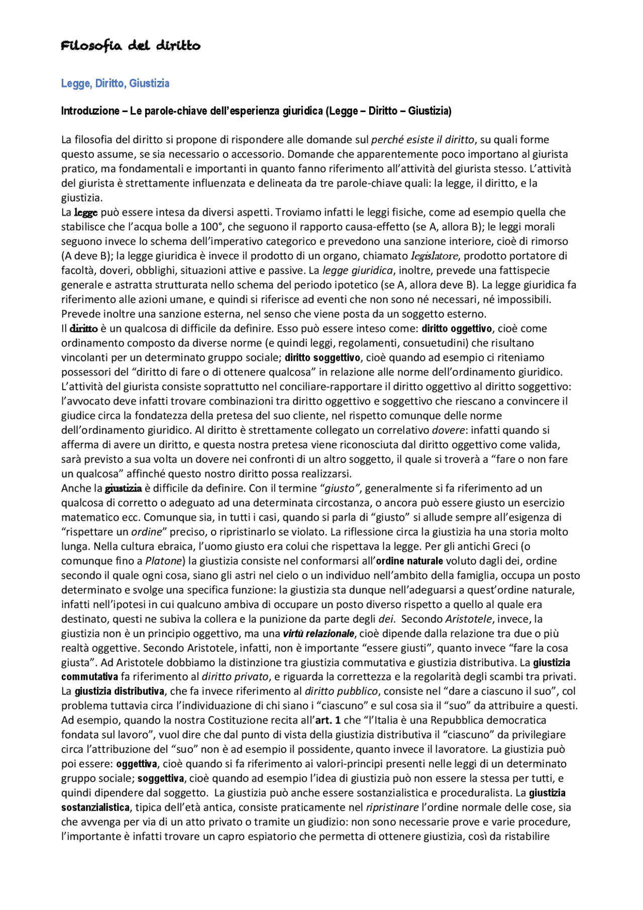 Dispense Di Filosofia Del Diritto Docsity