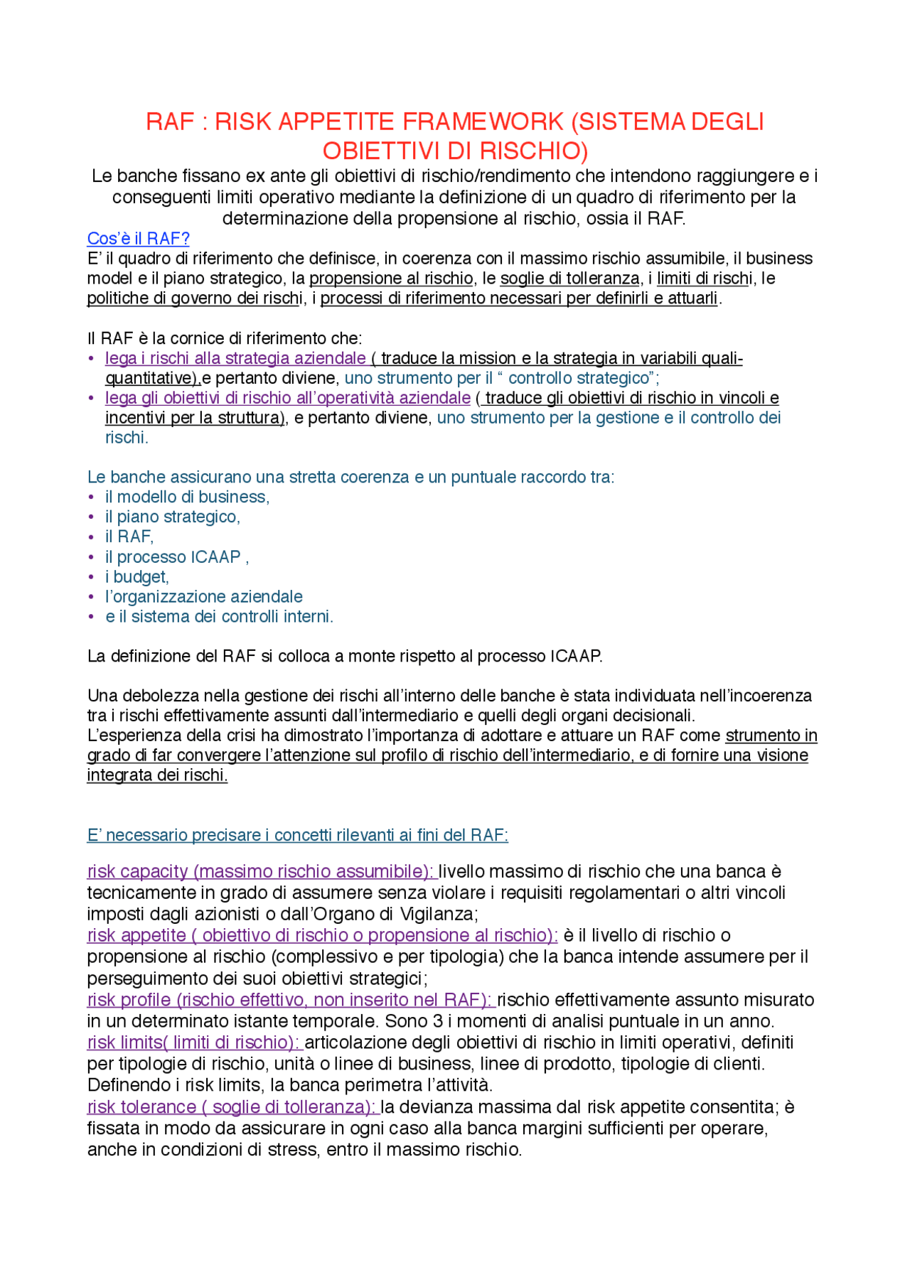 RAF RISK APPETITE FRAMEWORK | Slide di Economia degli Intermediari ...