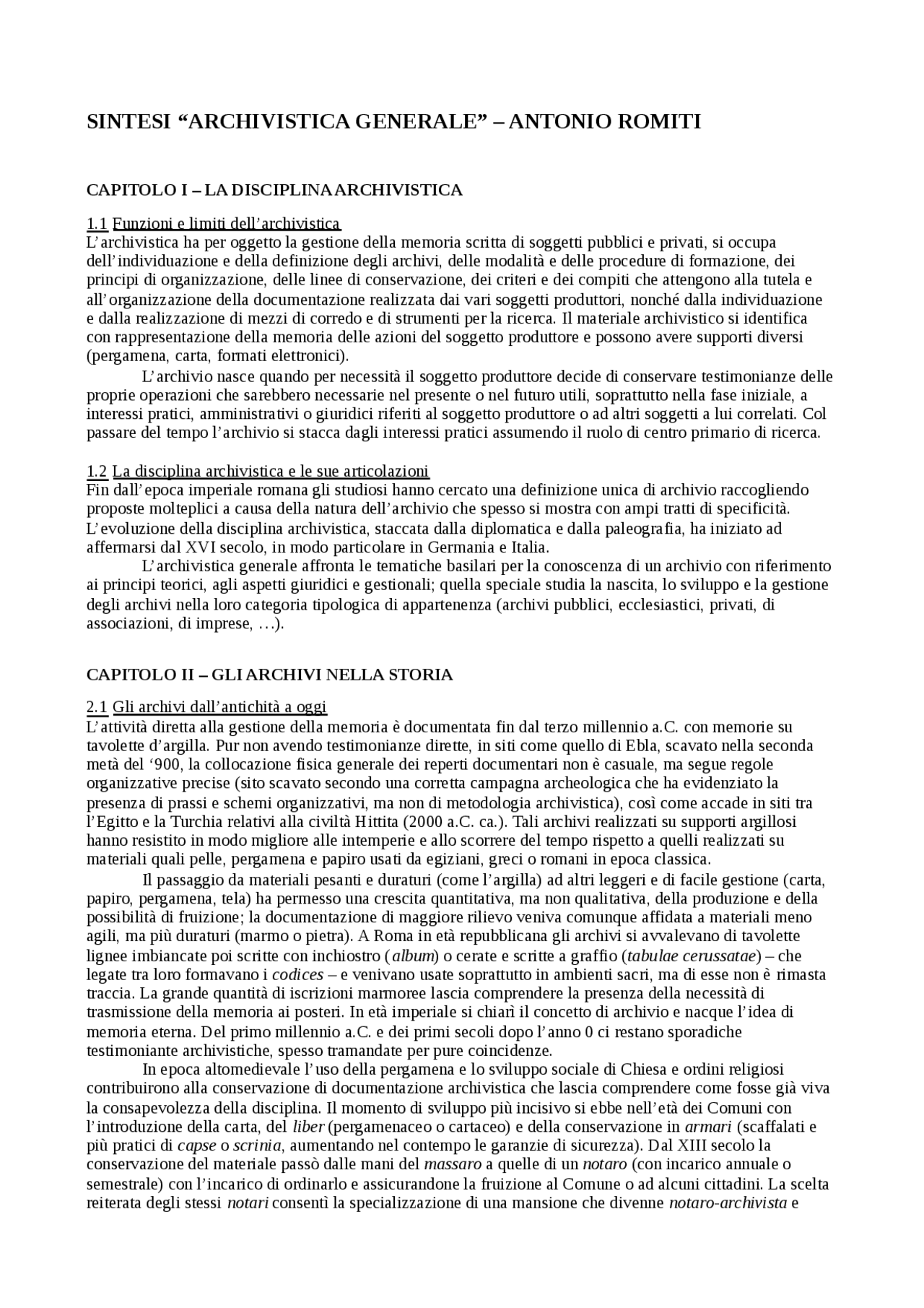 Archivistica generale - Romiti - Docsity