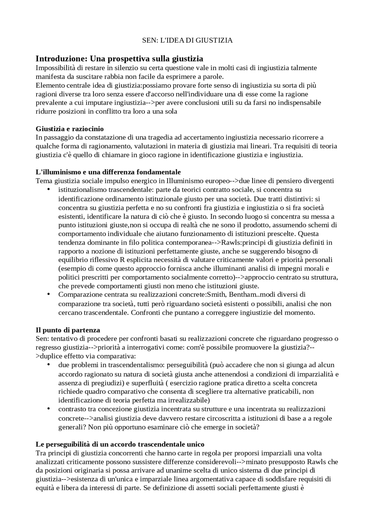 Riassunto De Lidea Di Giutizia Di Amartya Sen Docsity