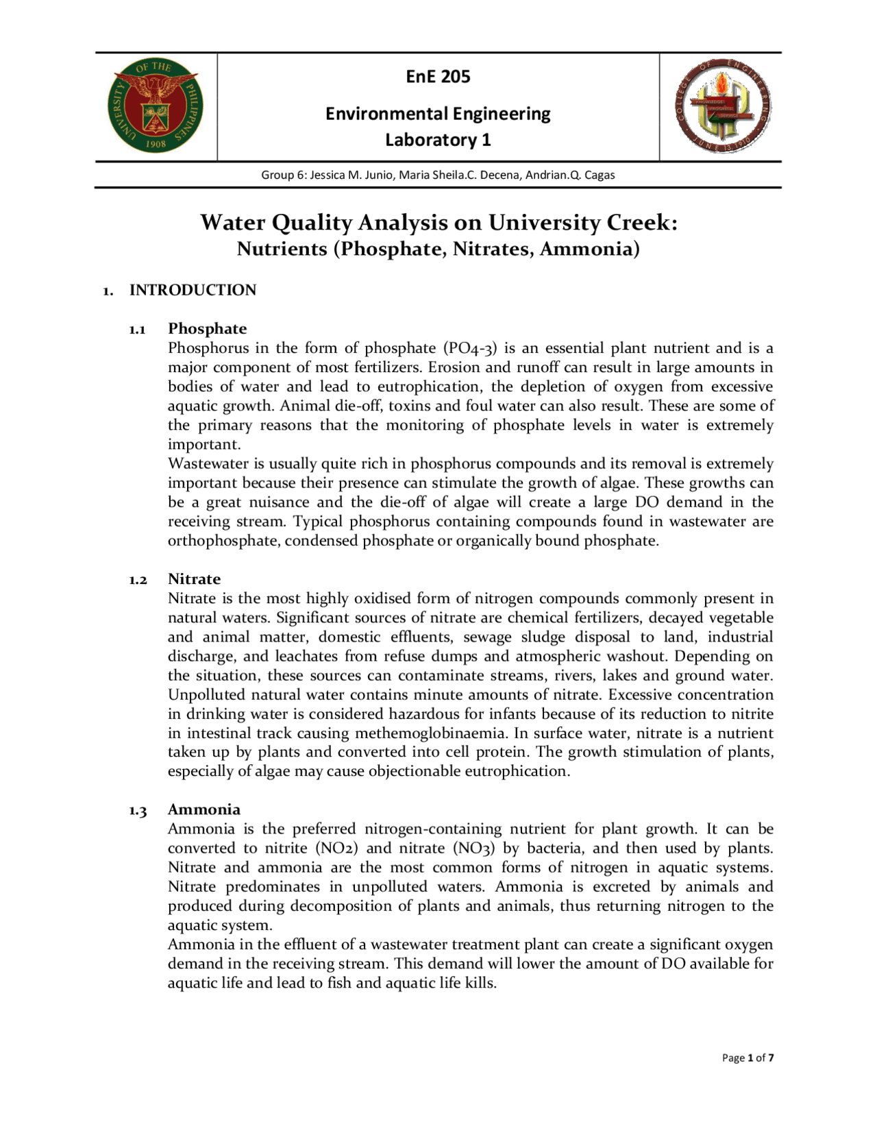 EnE 205 Environmental Engineering Laboratory 2 - Docsity
