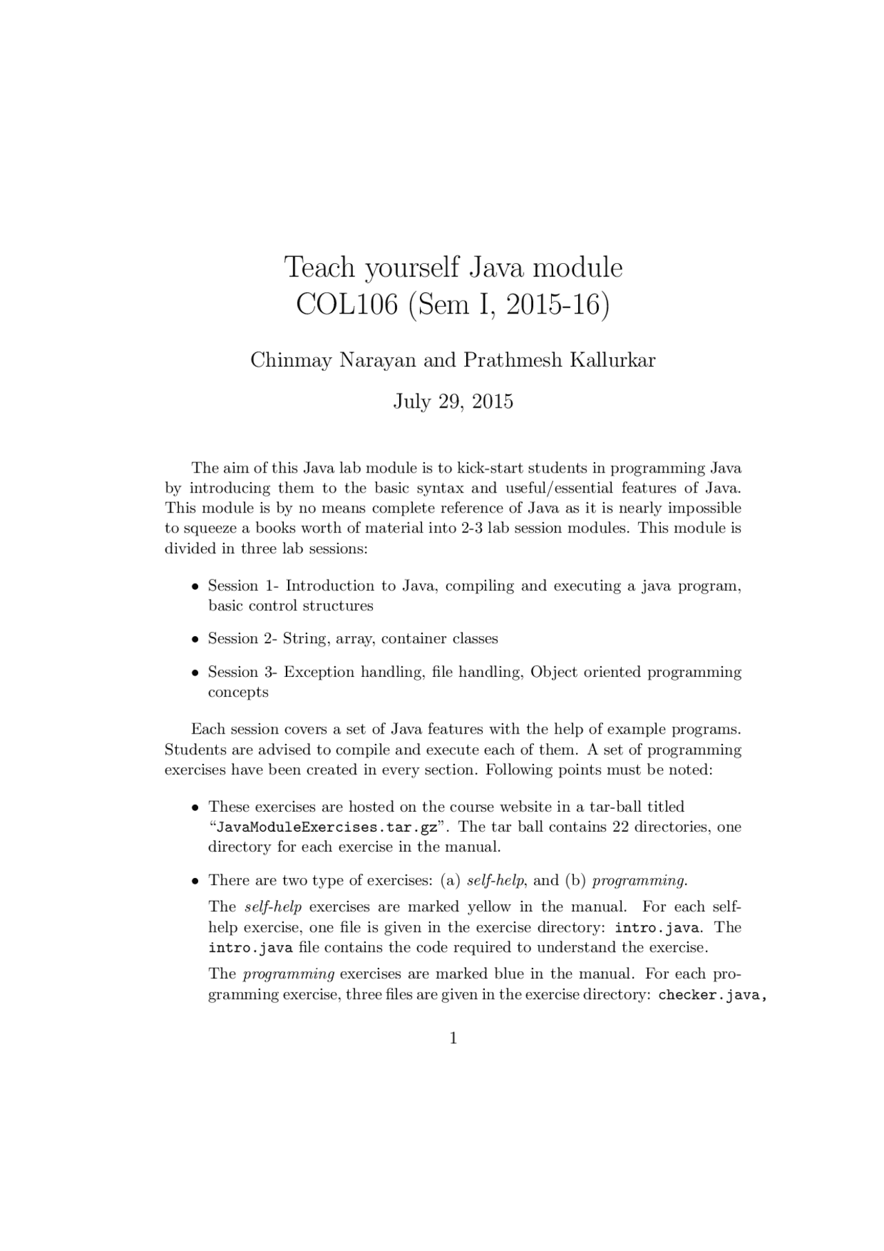 Teach Yourself Java Module Docsity