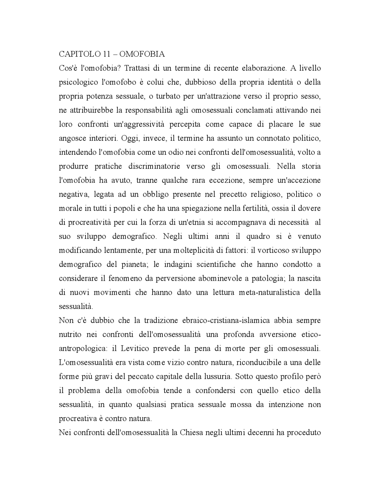 Capitolo Xi Omofobia Docsity