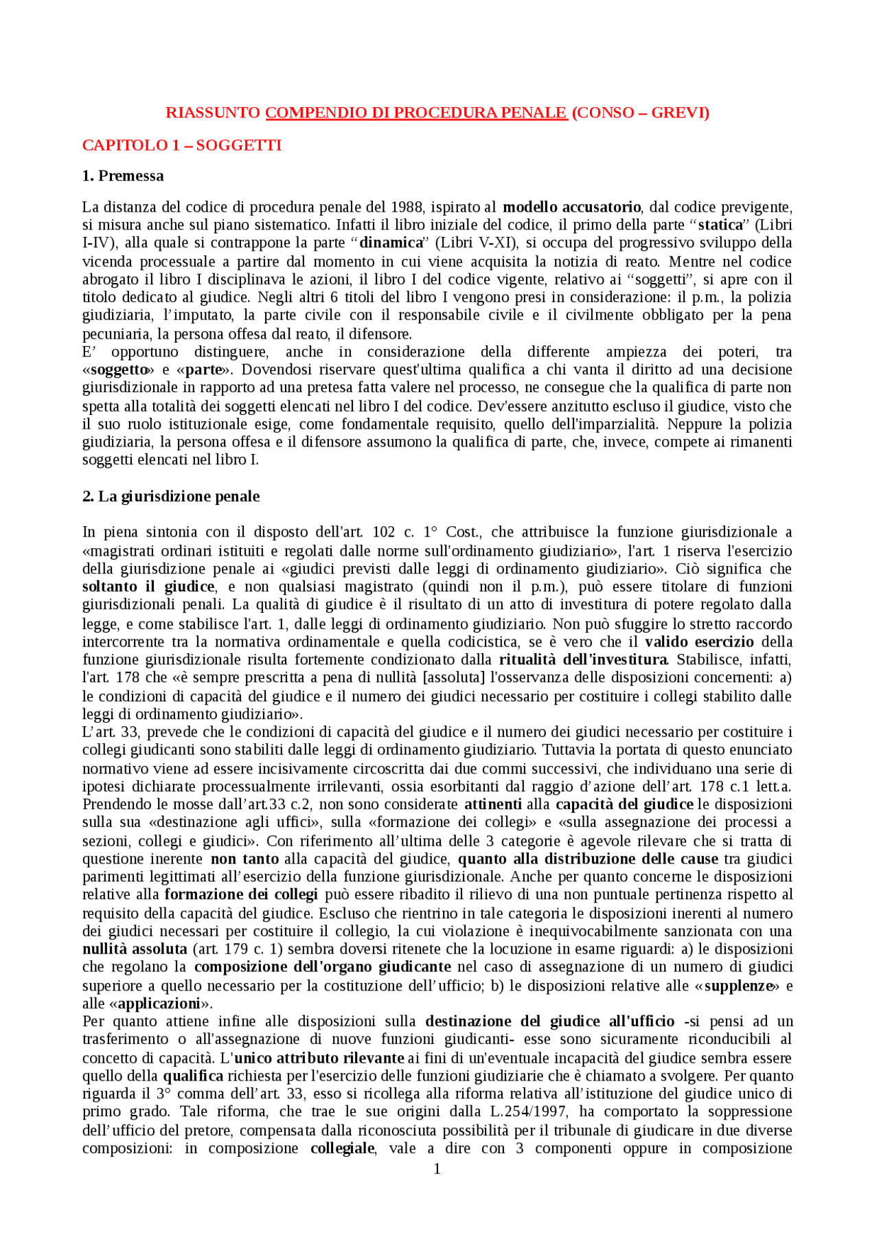 Riassunto Procedura Penale Conso Grevi Docsity