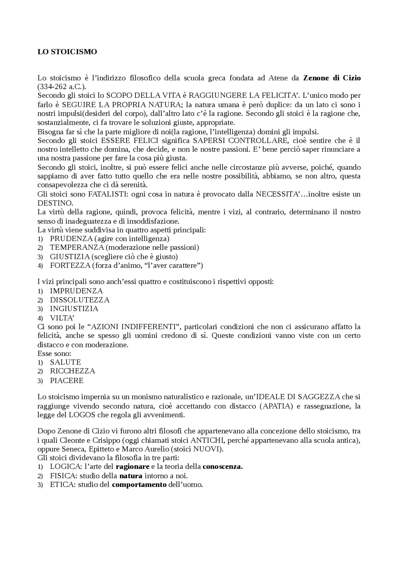 Corrente Filosofica Stoicismo Appunti Di Filosofia Docsity