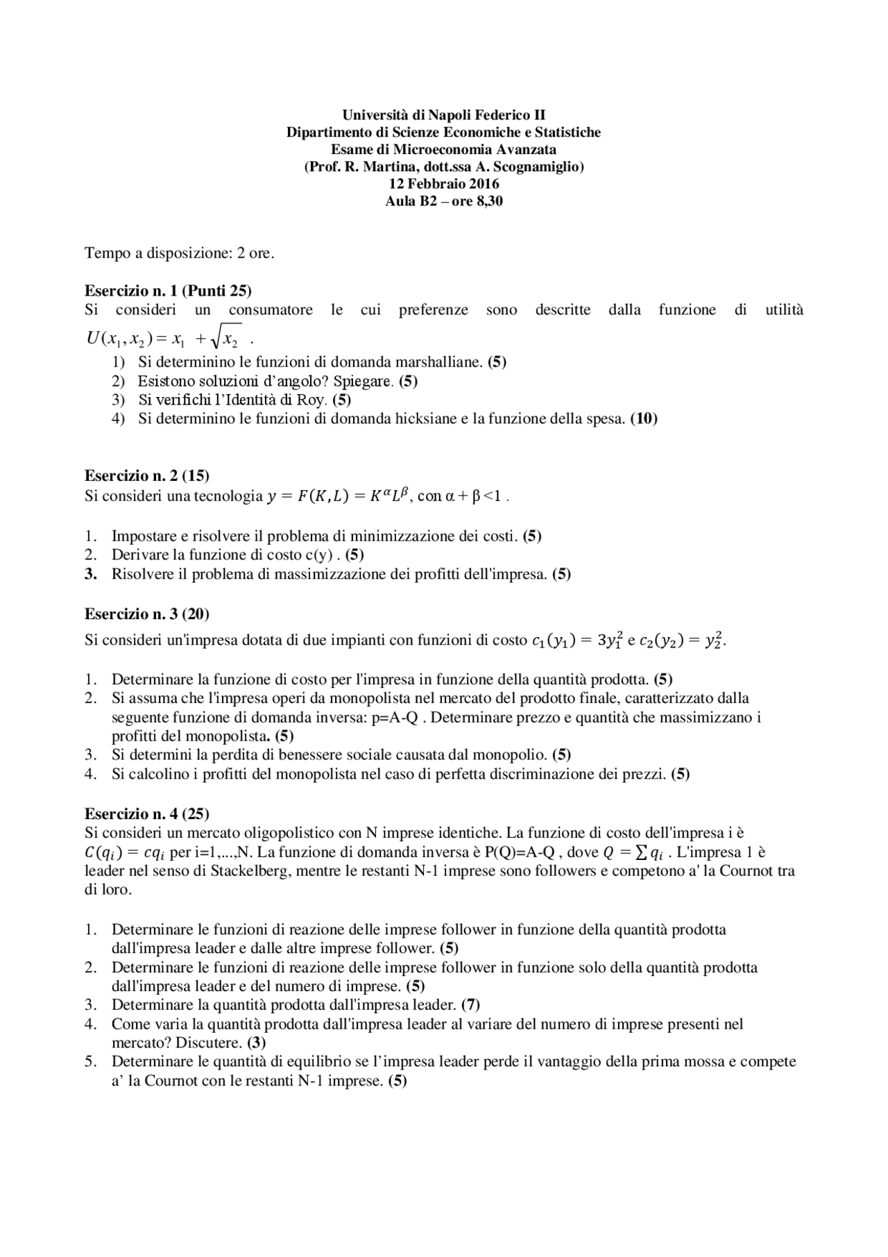 Microeconomia E Complementi Docsity