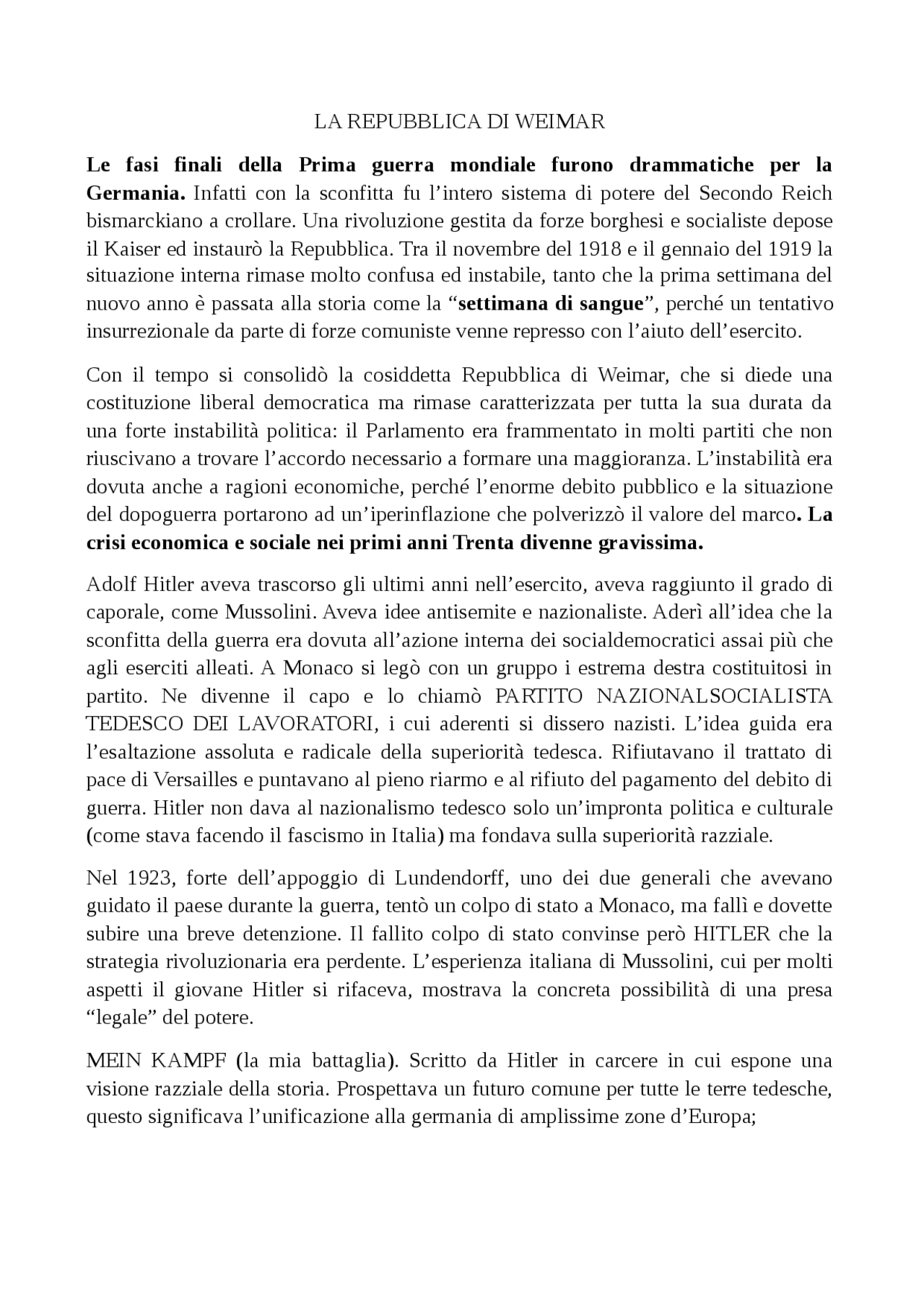 La Repubblica Di Weimar Docsity